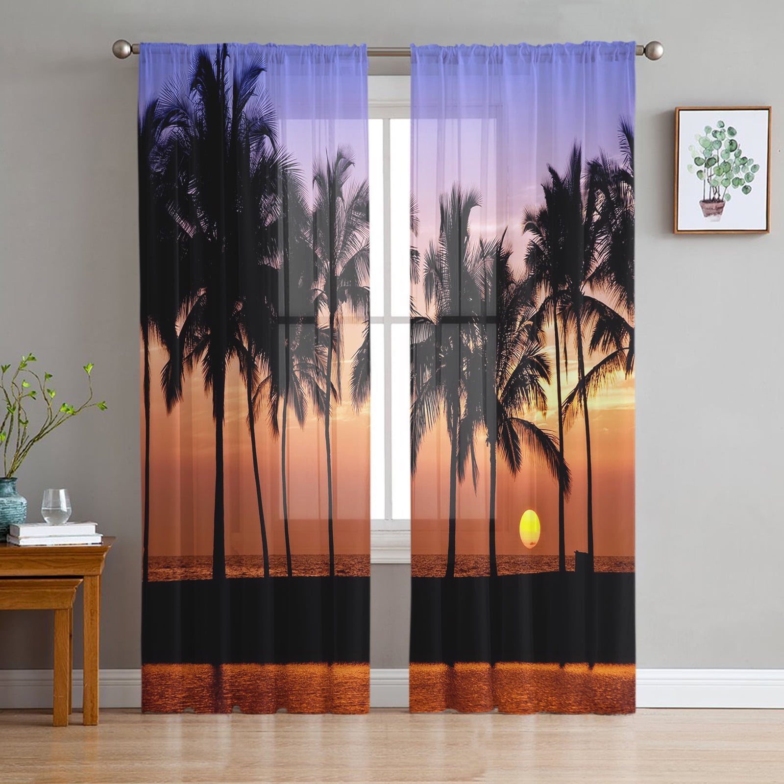Coconut Tree Sunset The Scenery Tulle Sheer Window Curtains for Living ...