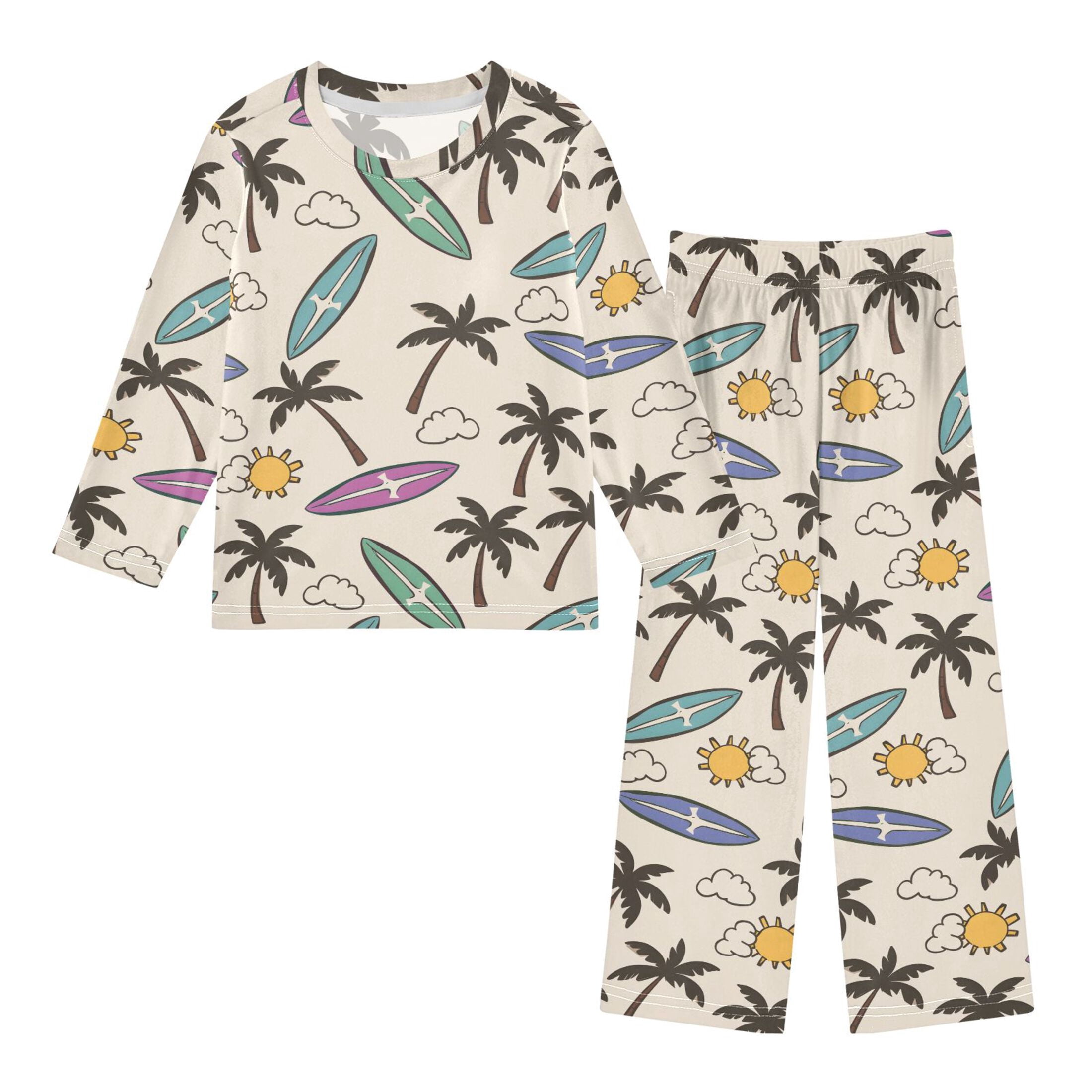 Coconut Tree Surfboard Cozy Soft Long Sleeves Top and Pants 2 Piece ...
