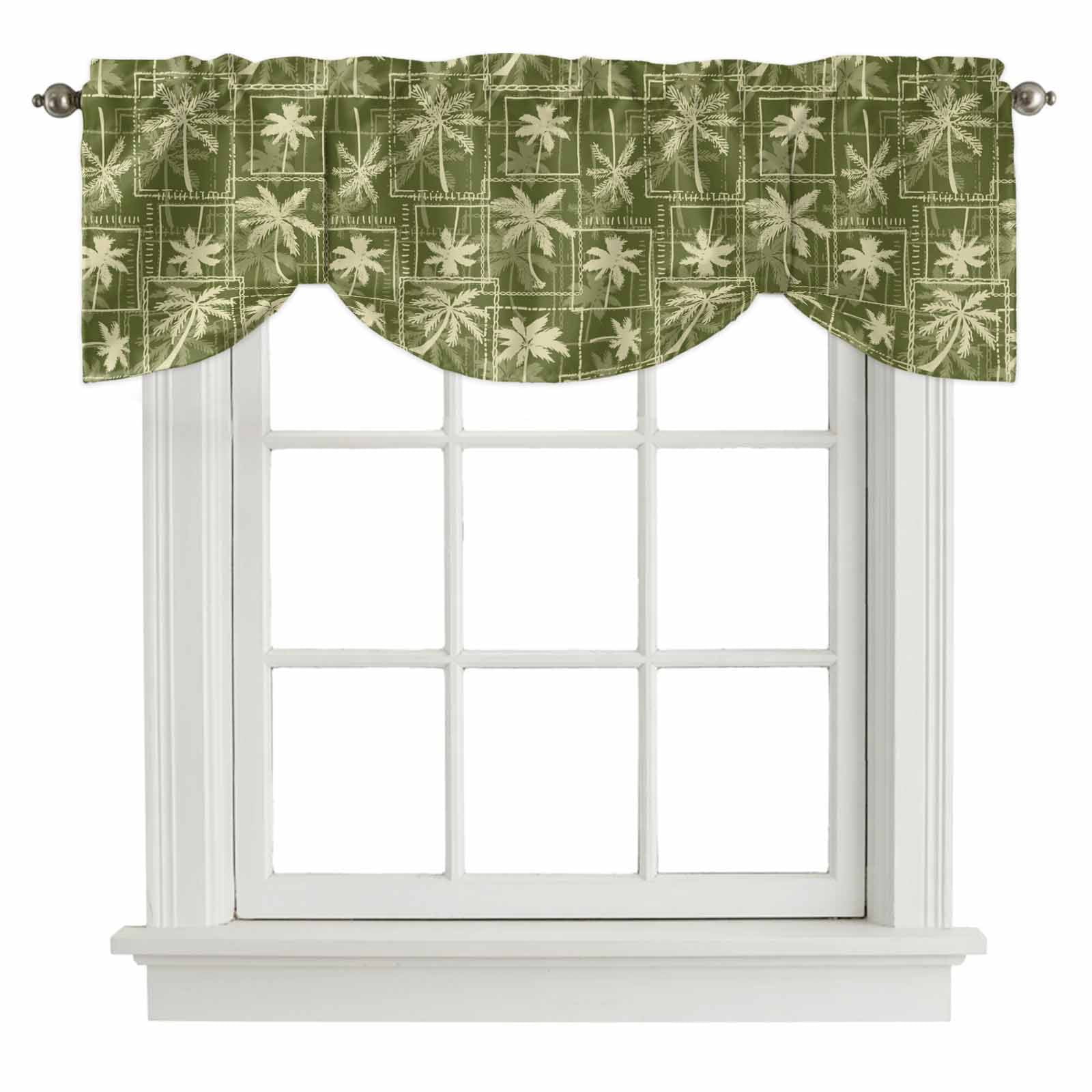 Coconut Tree Tie Up Valance Curtains Tropical Plant Summer Grid Green ...
