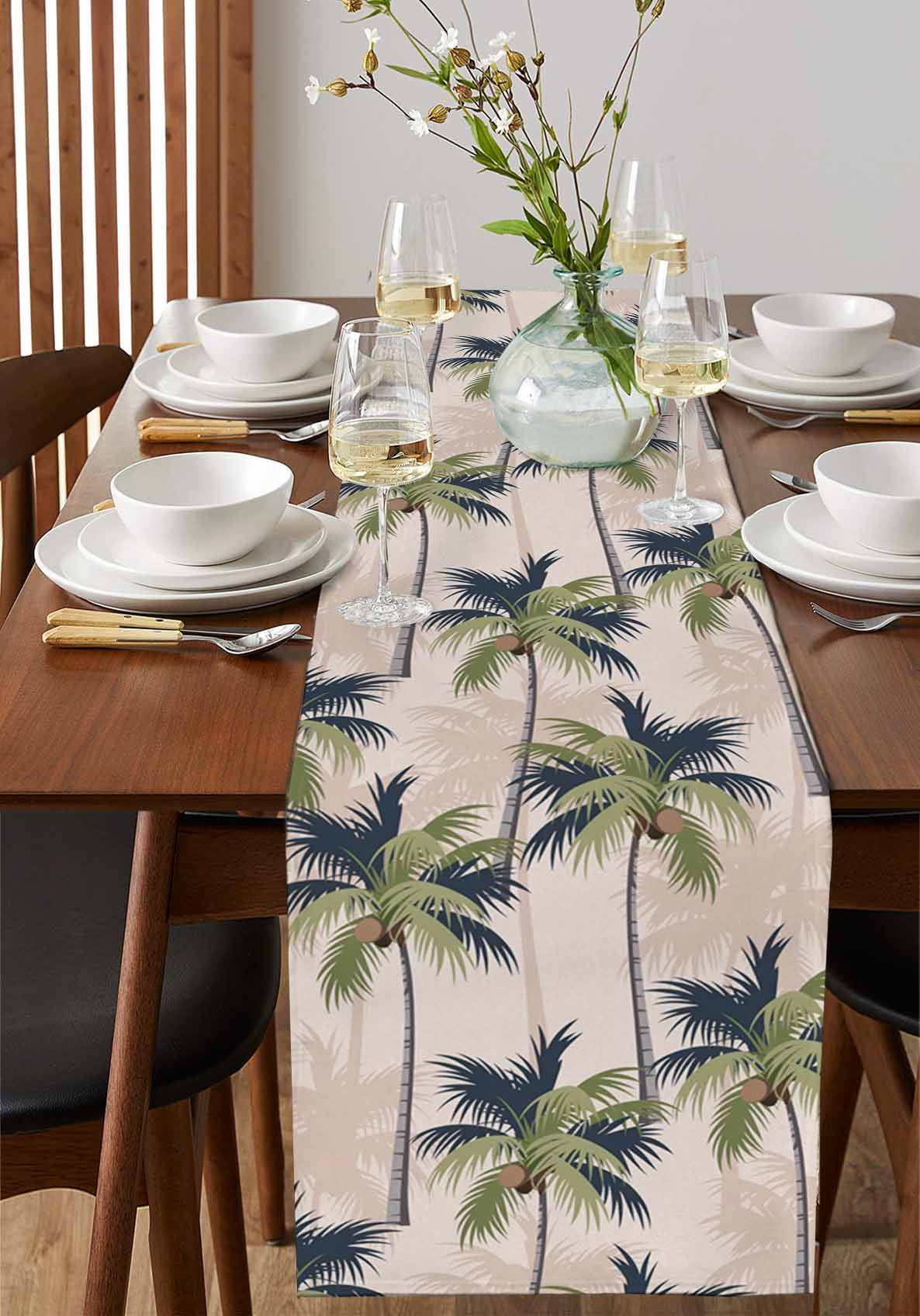 Coconut Tree Tropical Plant Table Runner 13x70in Non-Slip Cotton Linen ...