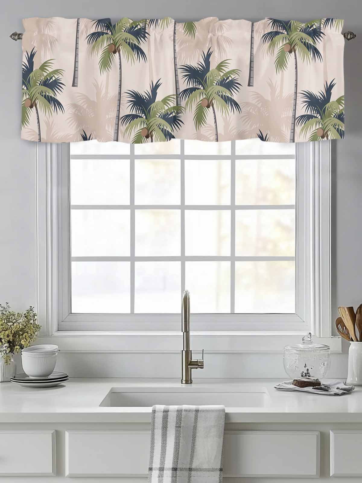 Coconut Tree Tropical Plant Valances for Windows,Kitchen Valance Rod ...