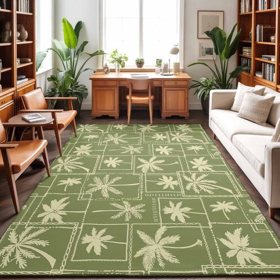 Coconut Tree Washable Area Rug 3 x 5 ft Tropical Plant Summer Grid ...