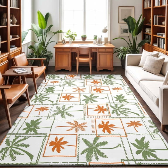 Coconut Tree Washable Area Rug 5 x 7 ft Tropical Plant Summer Grid ...