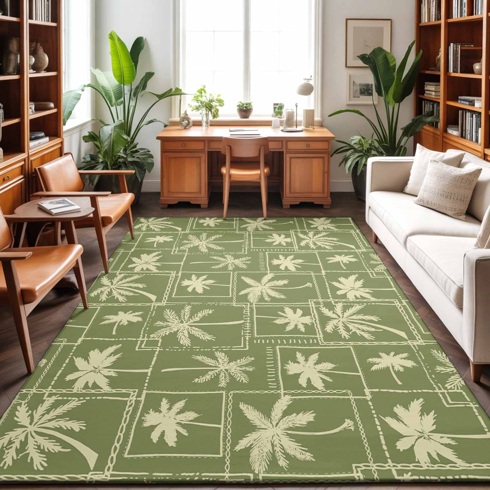 Coconut Tree Washable Area Rug 9 x 12 ft Tropical Plant Summer Grid ...