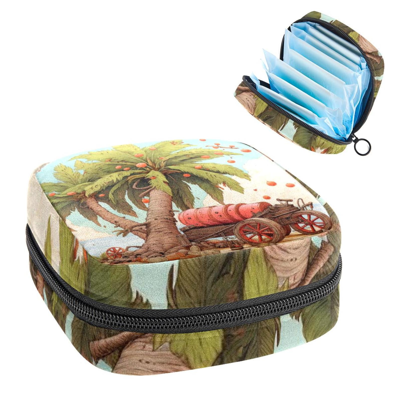Coconut Tree Women's Period Storage Bag with Velvet Fabric, Sponge ...