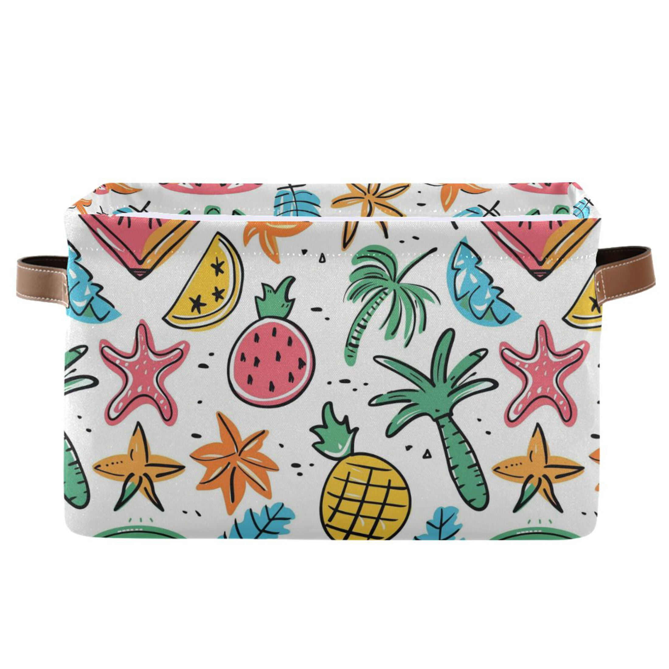 Coconut Tree and Fruit Storage Bins with Handle Fabric Organizer Basket ...