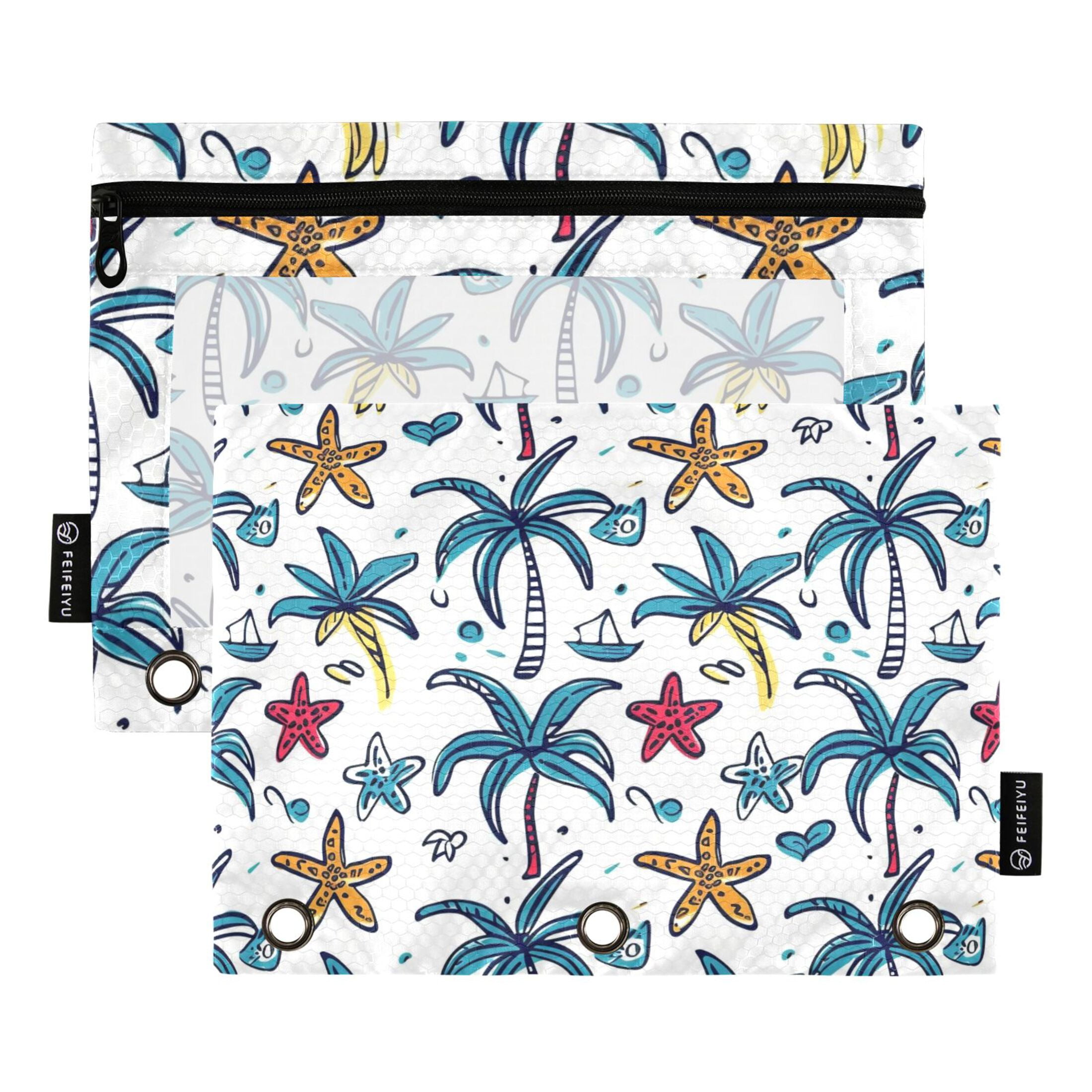 Coconut Tree and Starfish 2 Pack Pencil Pouch for 3 Ring Binder Smooth ...