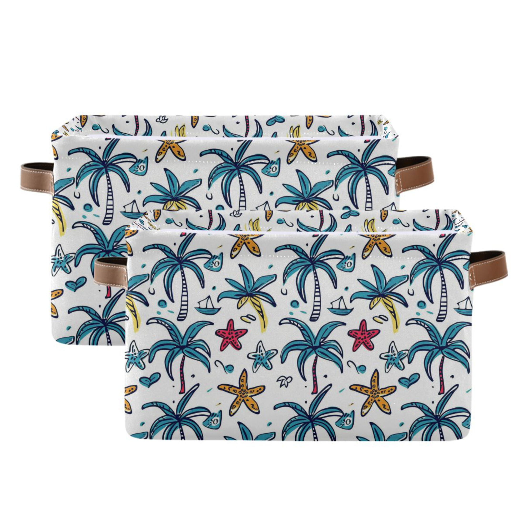 Coconut Tree and Starfish Storage Bins with Handle Fabric Organizer ...