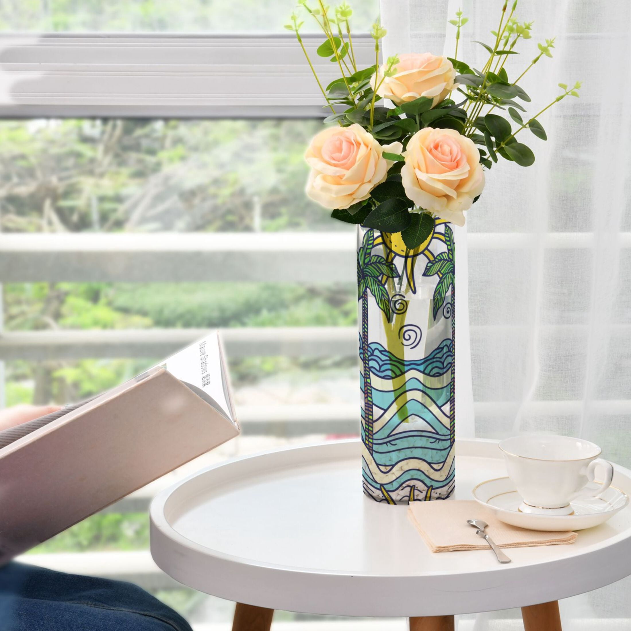 Coconut Tree and Sun Flower Vase 11.8x3.9 inch Vases Clear Non ...