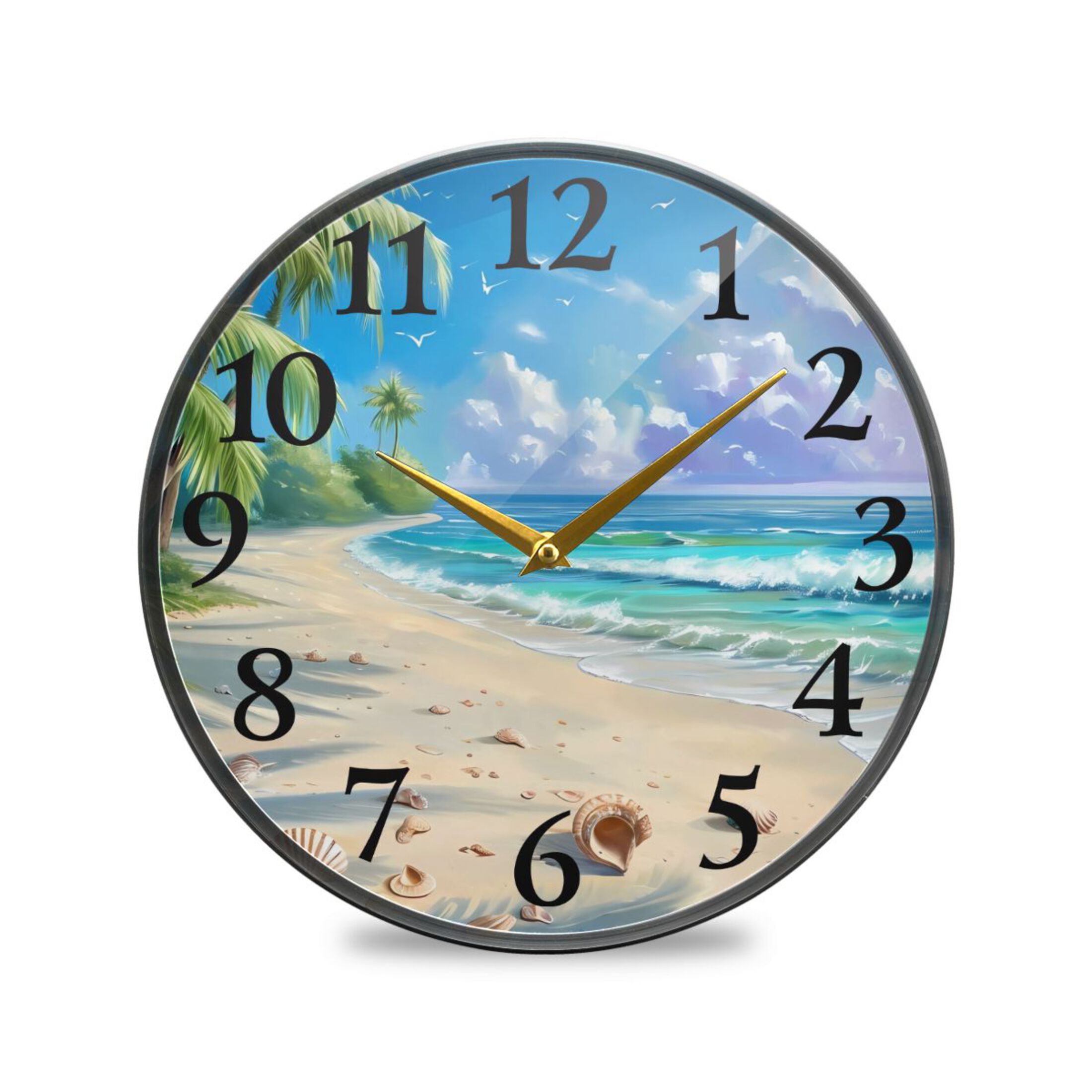 Coconut Tree on Beach Wall Clocks Battery Operated 11.9 Inch Round ...