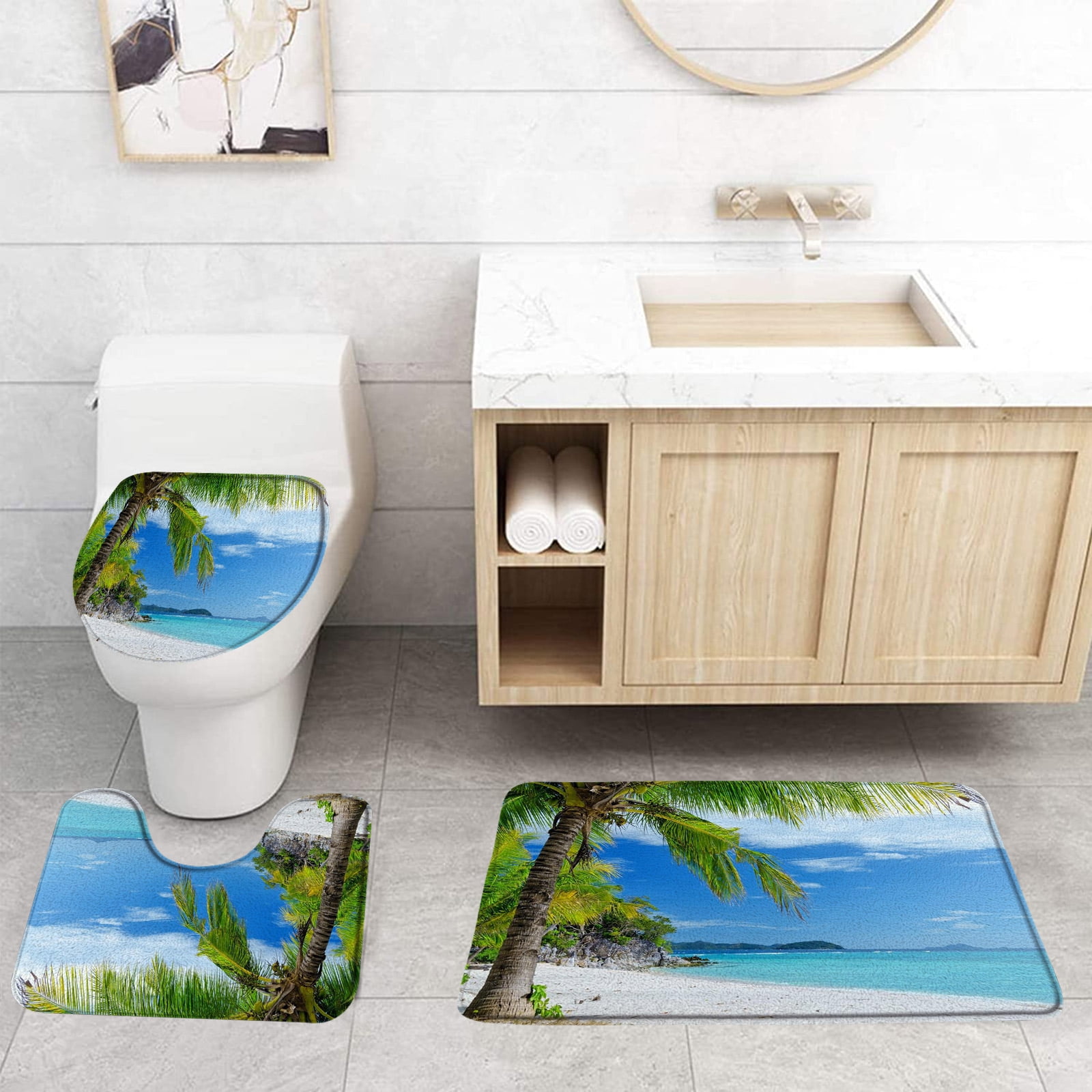 Coconut Trees Beach Shower Curtain Set Hawaiian Island Ocean Nature ...