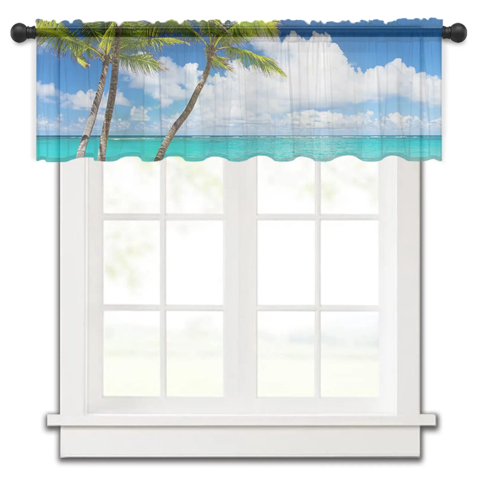 Coconut Trees By The Sea Small Window Curtain Tulle Sheer Short Curtain ...
