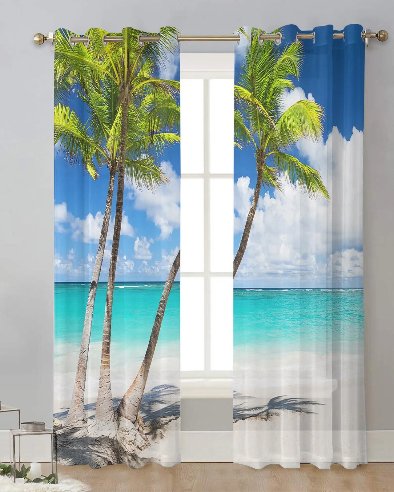 Coconut Trees By The Sea Voile Hanging Curtain Living Room Sheer ...