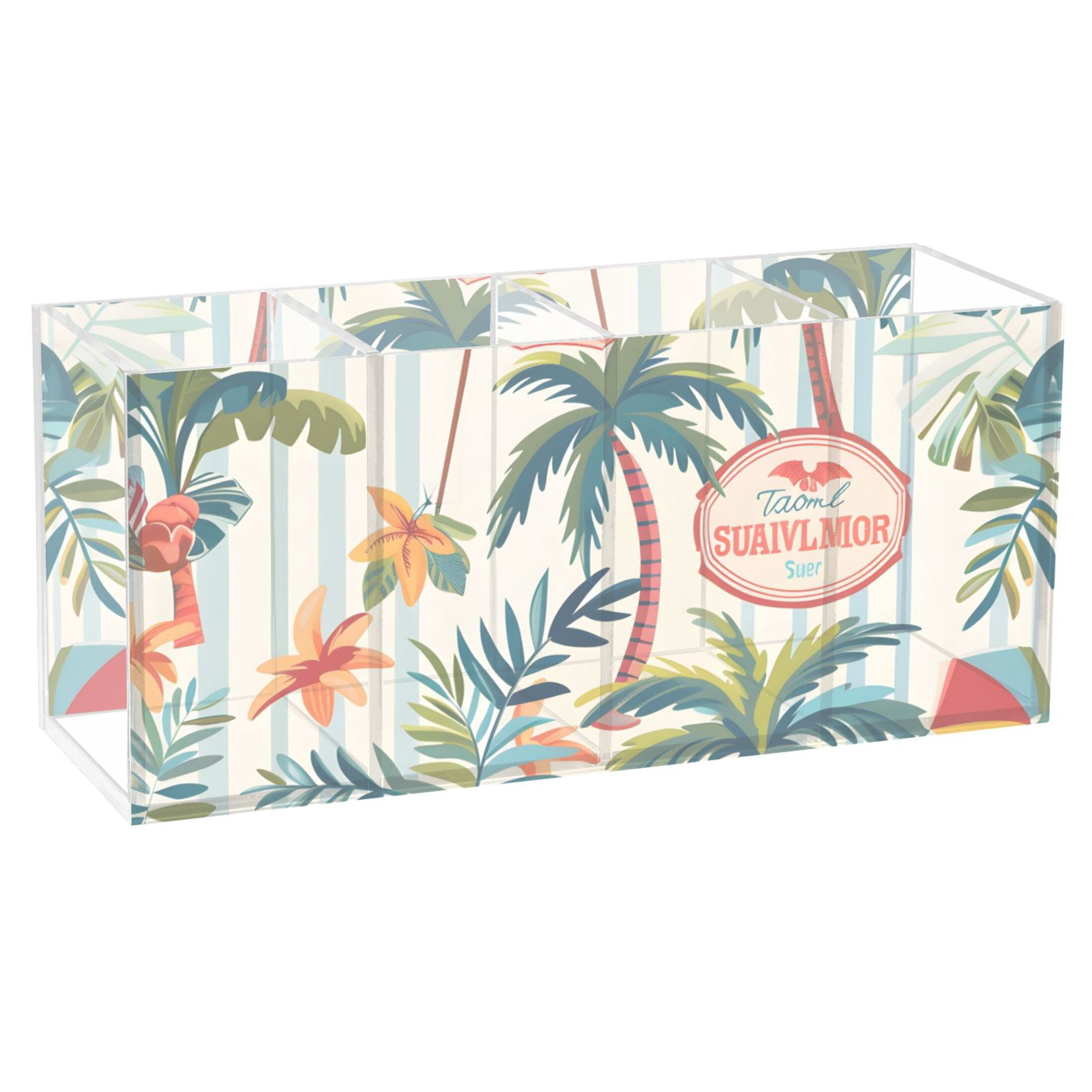 Coconut Trees Flowers Umbrellas Acrylic Pencil Holder Makeup Brush ...