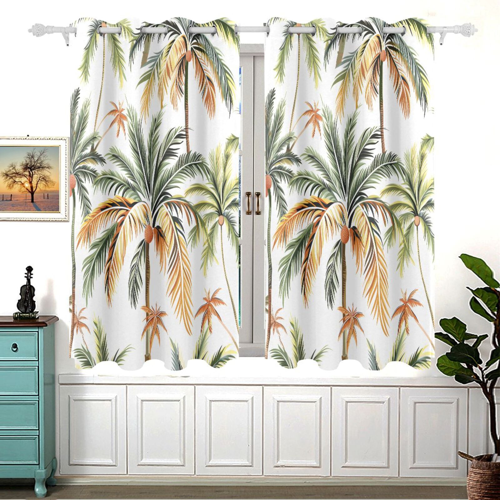 Coconut Trees Full Black Out Curtains Aesthetic for Bedroom Living Room ...
