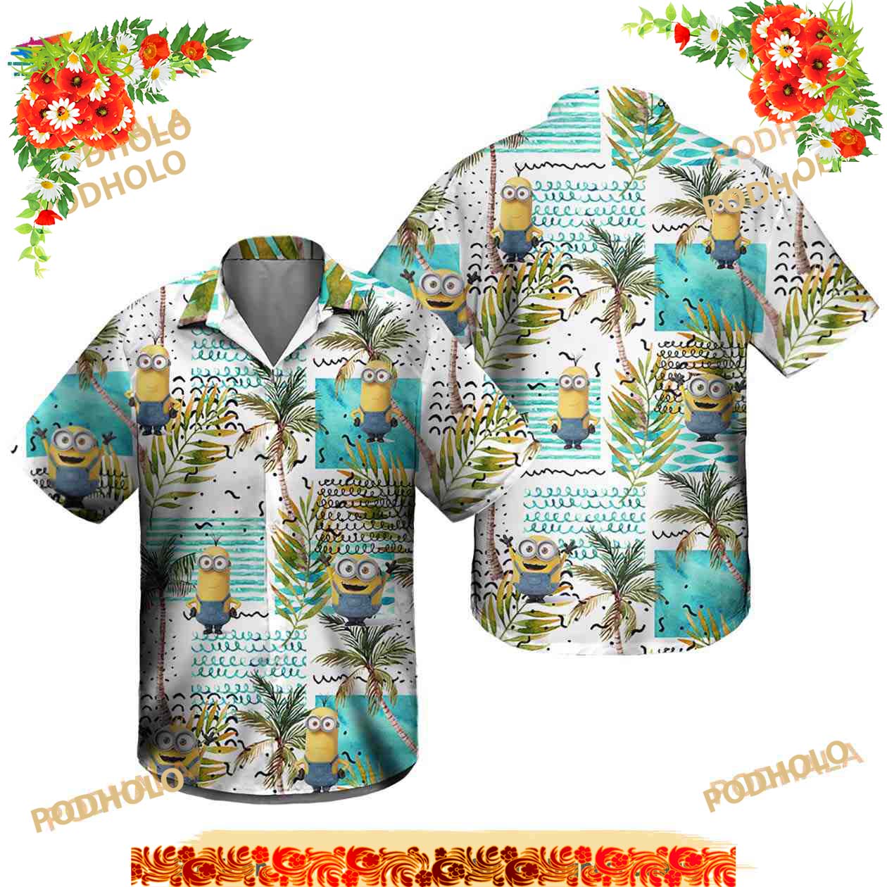 Coconut Trees Funny Minions 2023 Men Funny Hawaiian Shirt 3D Animation ...