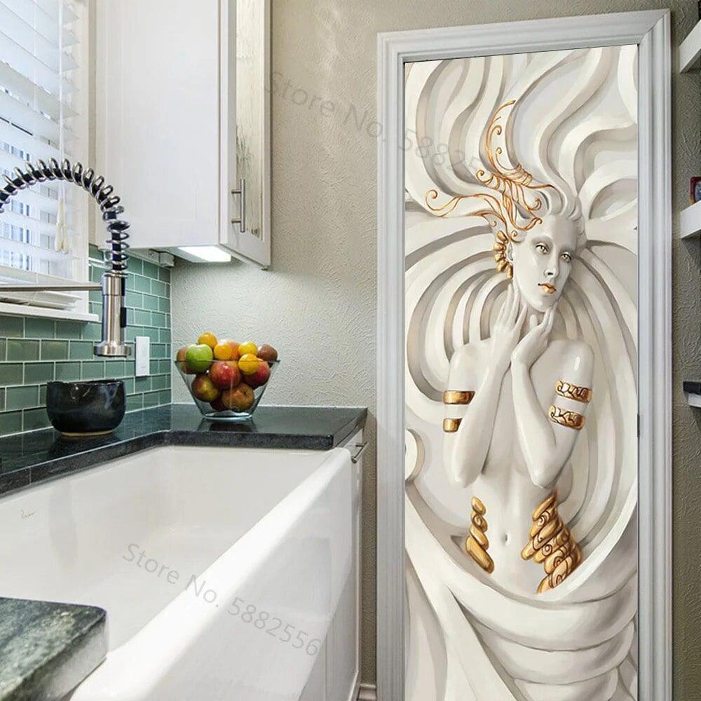 Coconut Trees Sea Door Wallpaper Sticker Adhesive PVC Flowing Water ...