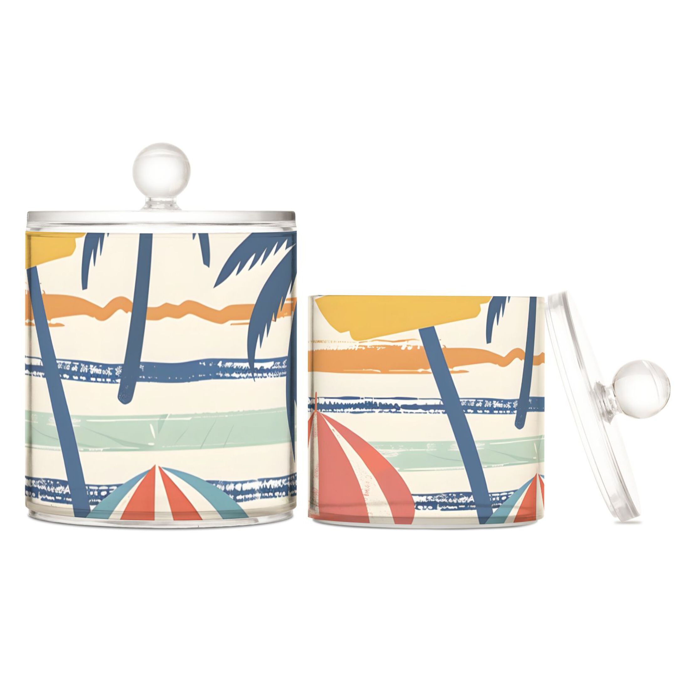 Coconut Trees Umbrellas Translucent Plastic Cans Storage Canisters with ...