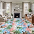 Coconut Trees Washable Area Rug 5 x 7 ft Tropical Palm Tree Pink Flower ...