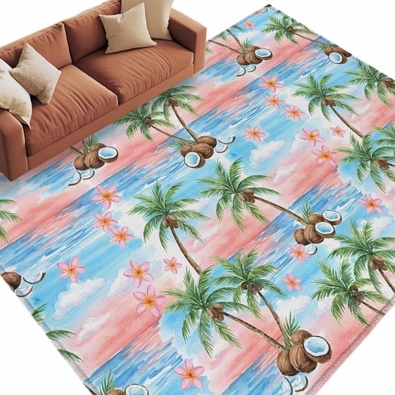 Coconut Trees Washable Living Room Rugs 8'x10', Tropical Palm Tree Pink ...