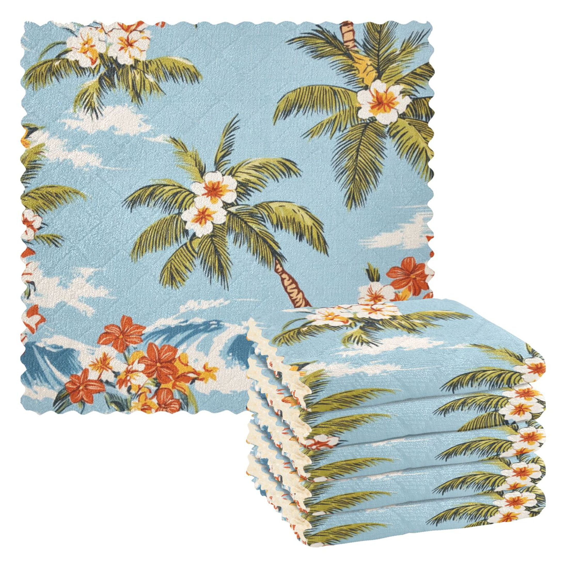 Coconut Trees Waves Flowers Retro Hawaii Dish Cloths Dish Towels ...