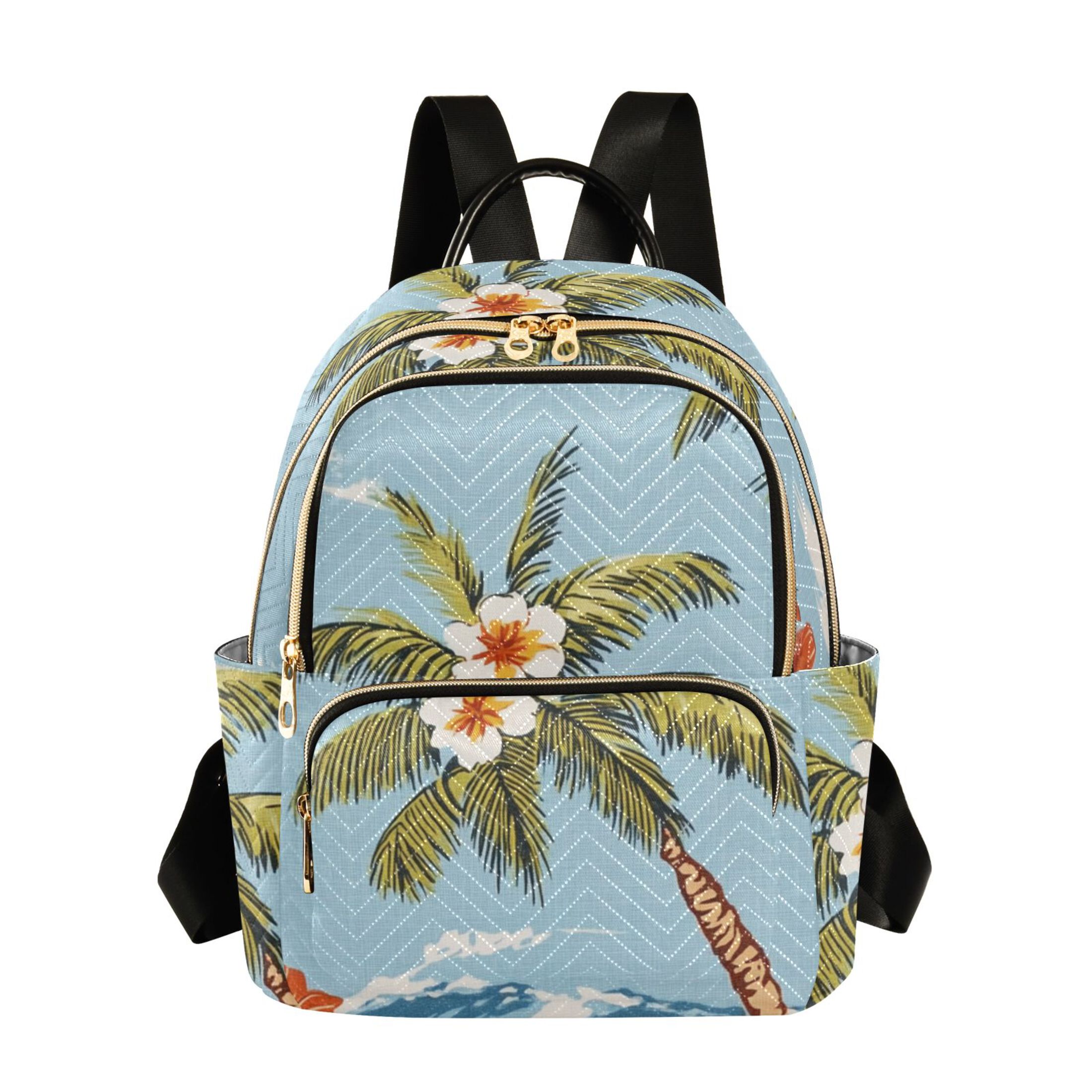 Coconut Trees Waves Flowers Retro Hawaii Quilted Backpack Fashion ...