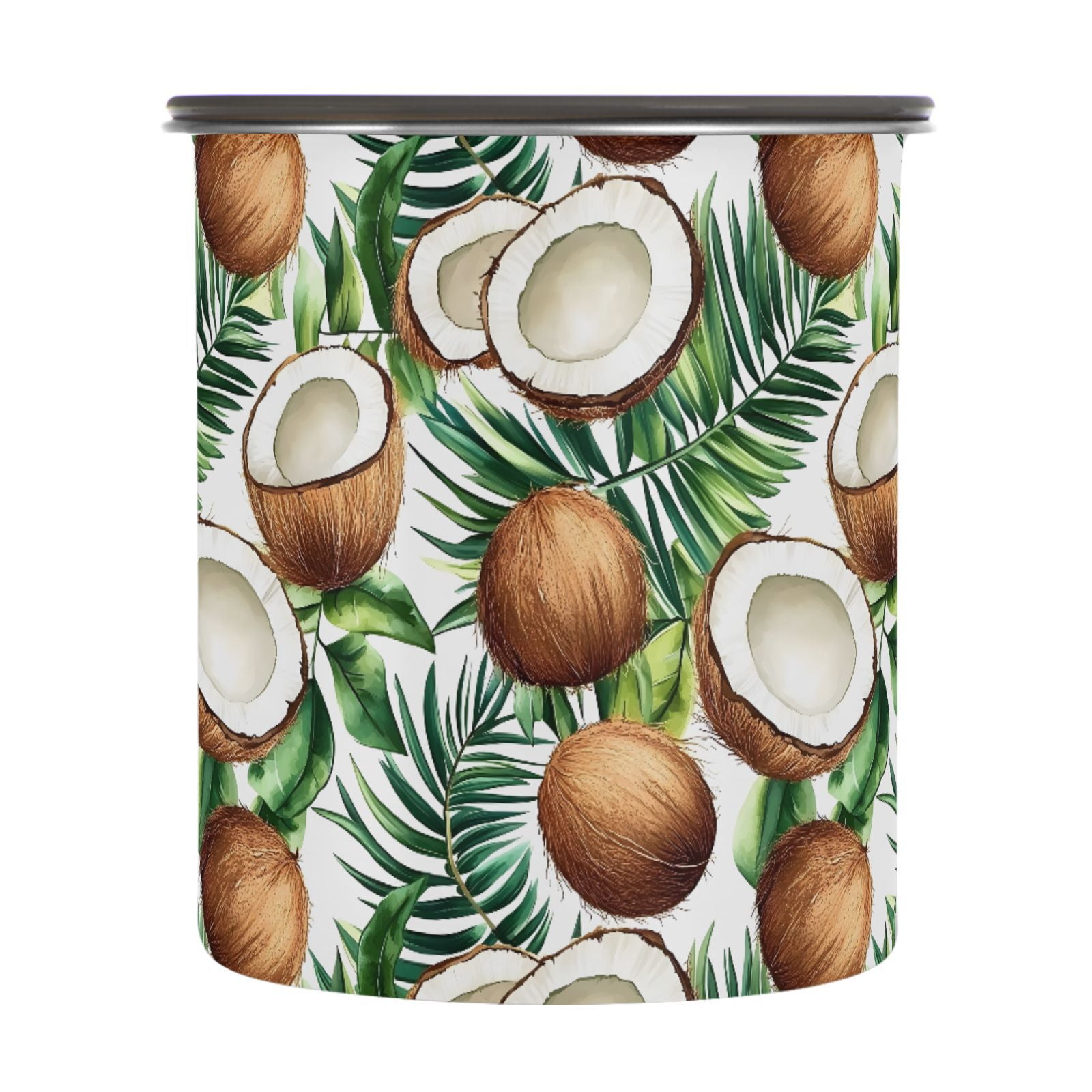 Coconut Tropical Leaves Airtight Coffee Bean Canister 30oz Food Storage ...