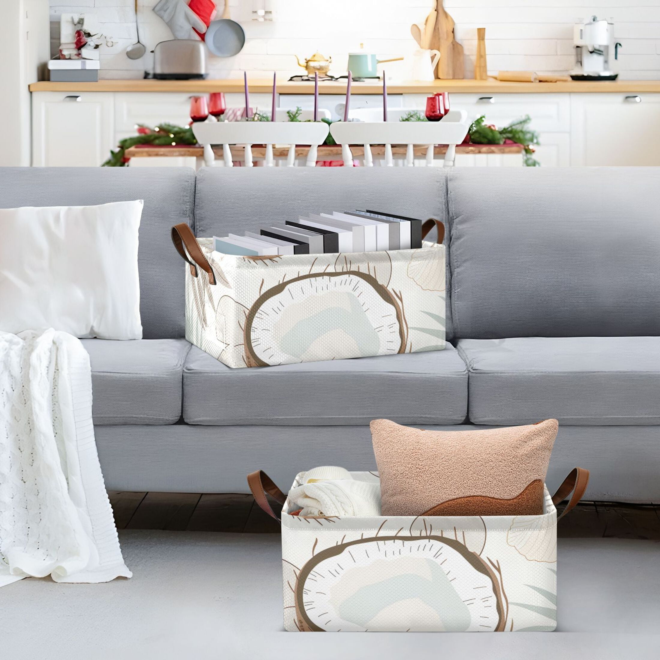 Coconut and Leaves Storage Bins with Handles Foldable Storage Baskets ...