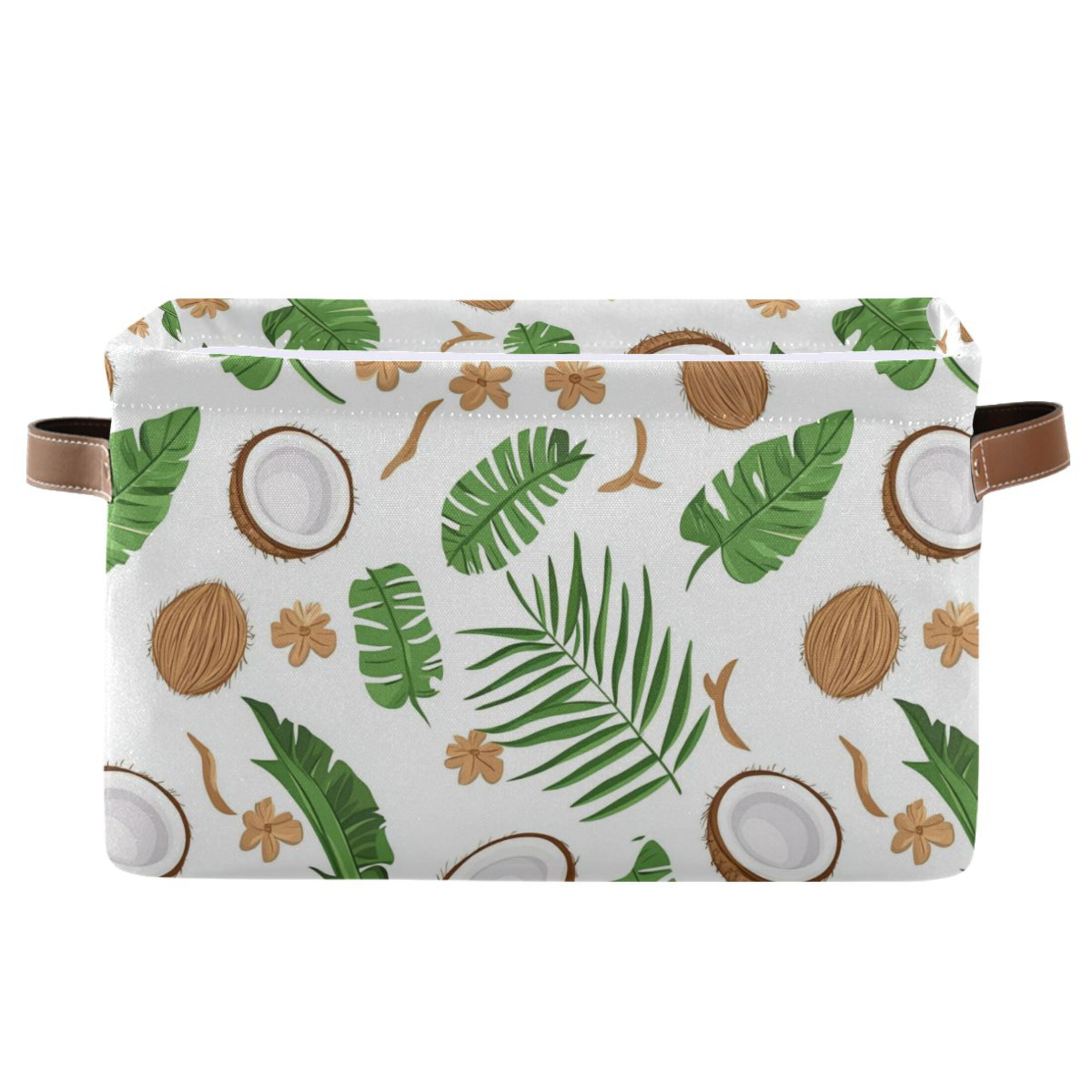 Coconut and Palm Leaf Storage Bins with Handle Fabric Organizer Basket ...