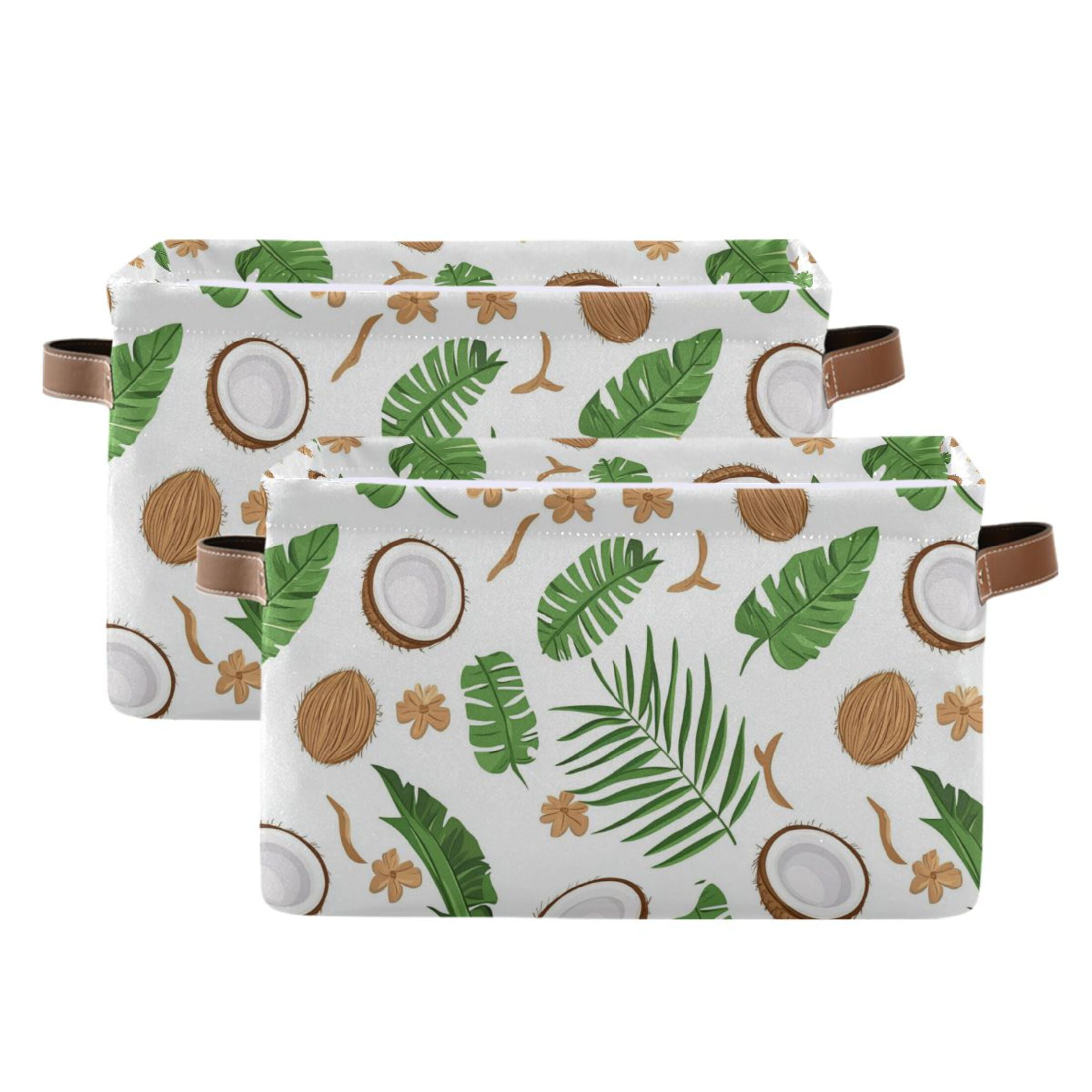 Coconut and Palm Leaf Storage Bins with Handle Fabric Organizer Basket ...