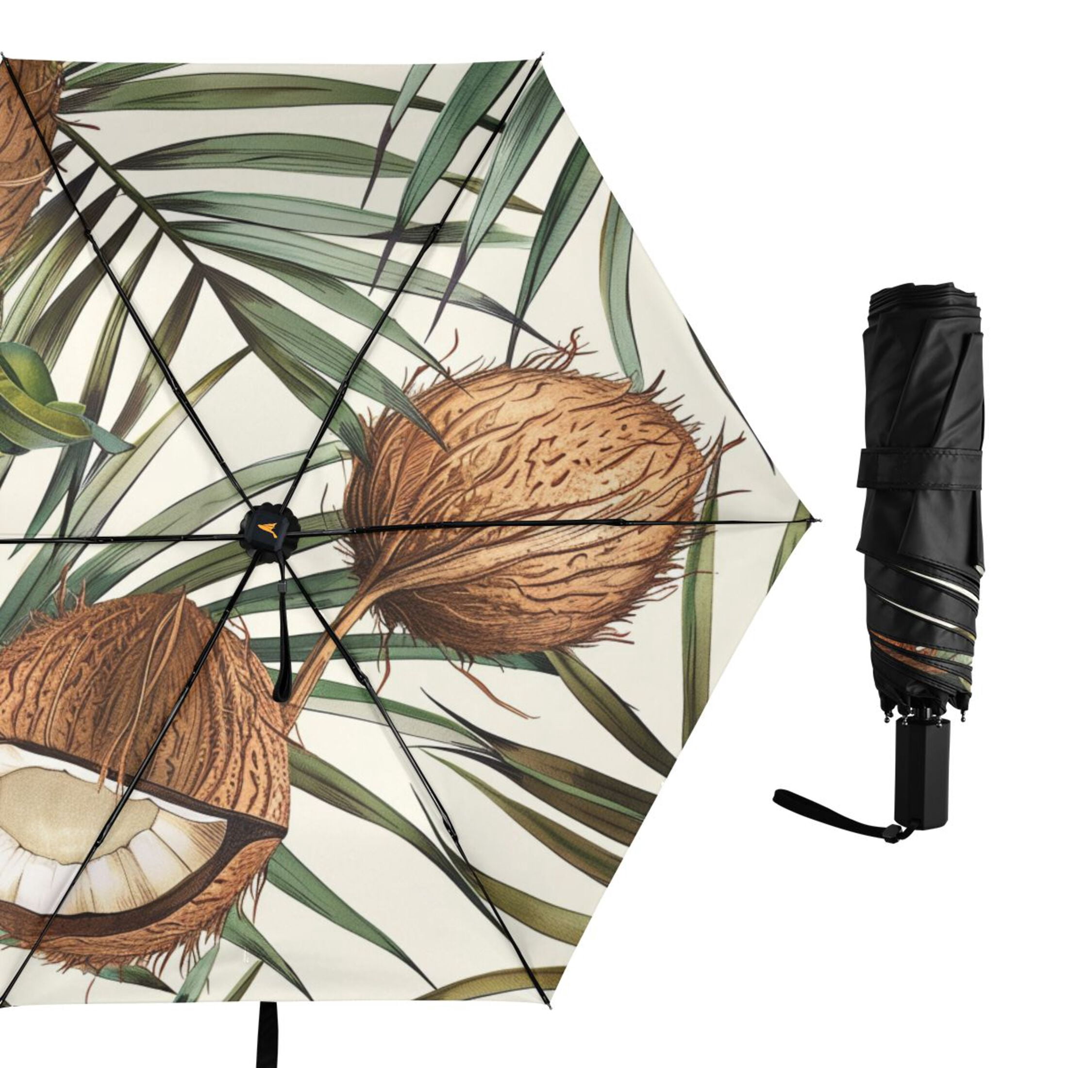 Coconuts Palm Leaves Triple Folding Umbrella Parasol 6 Ribs UV ...