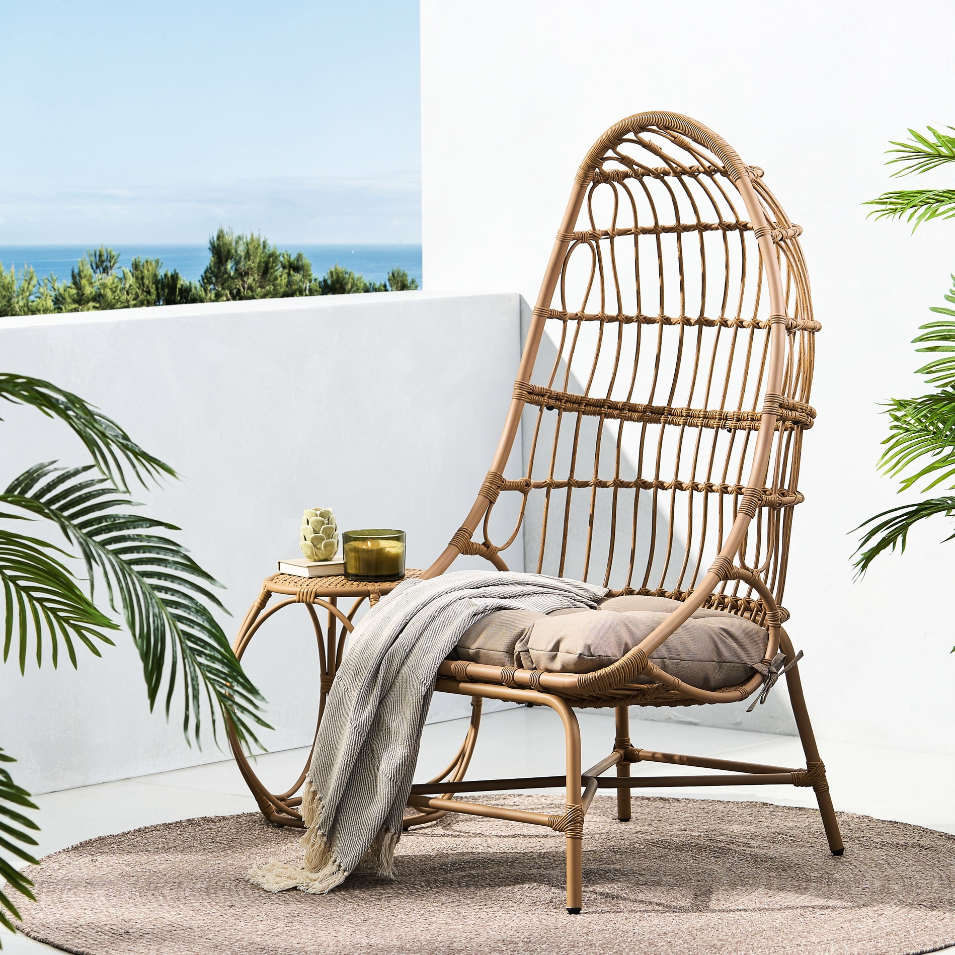 Cocoon Chair, Modern Basket Design With Oval Shape, Faux On Iron, Brown ...