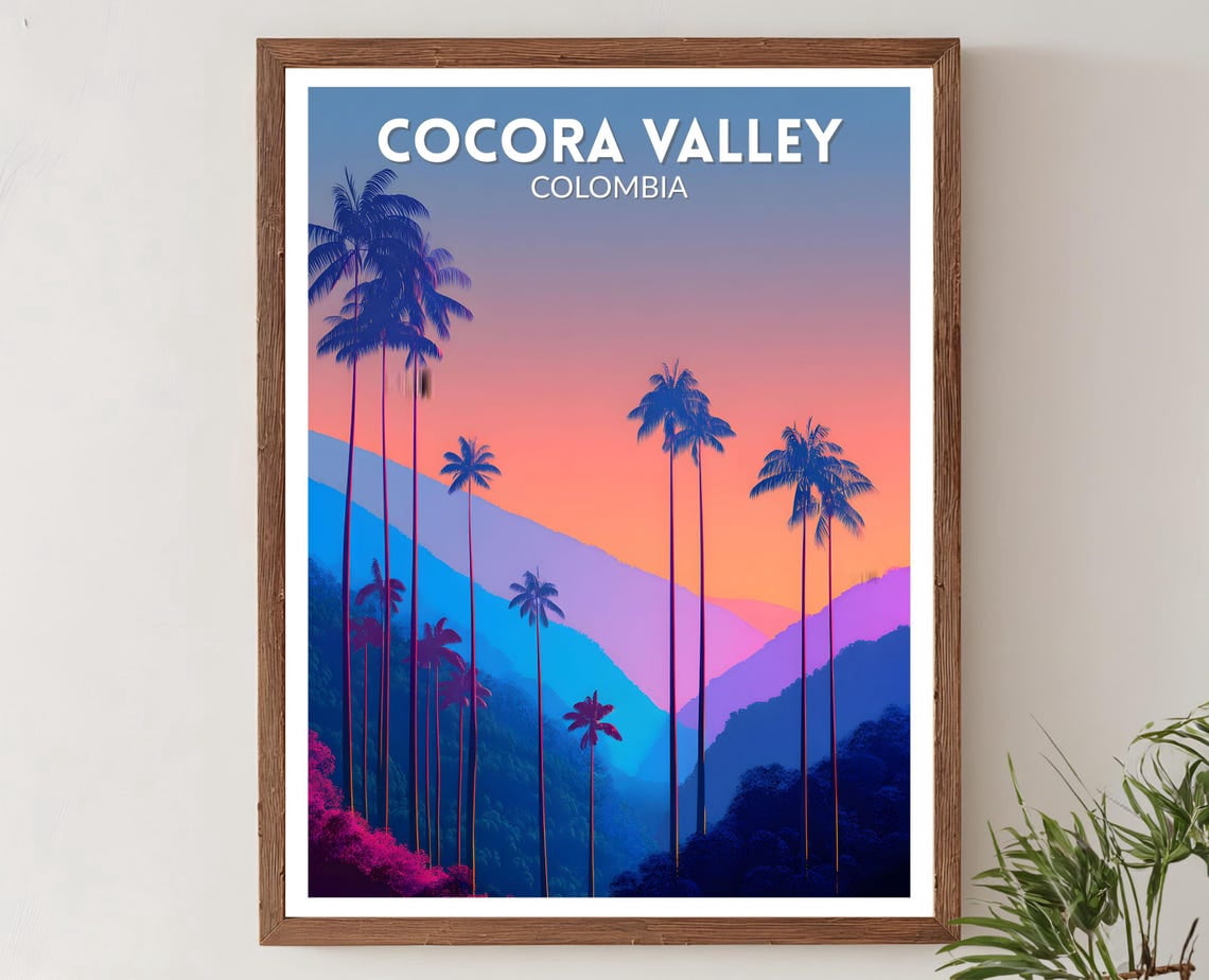 Cocora Valley Colombia Vibrant Travel Retro Futuristic Wall Art ...