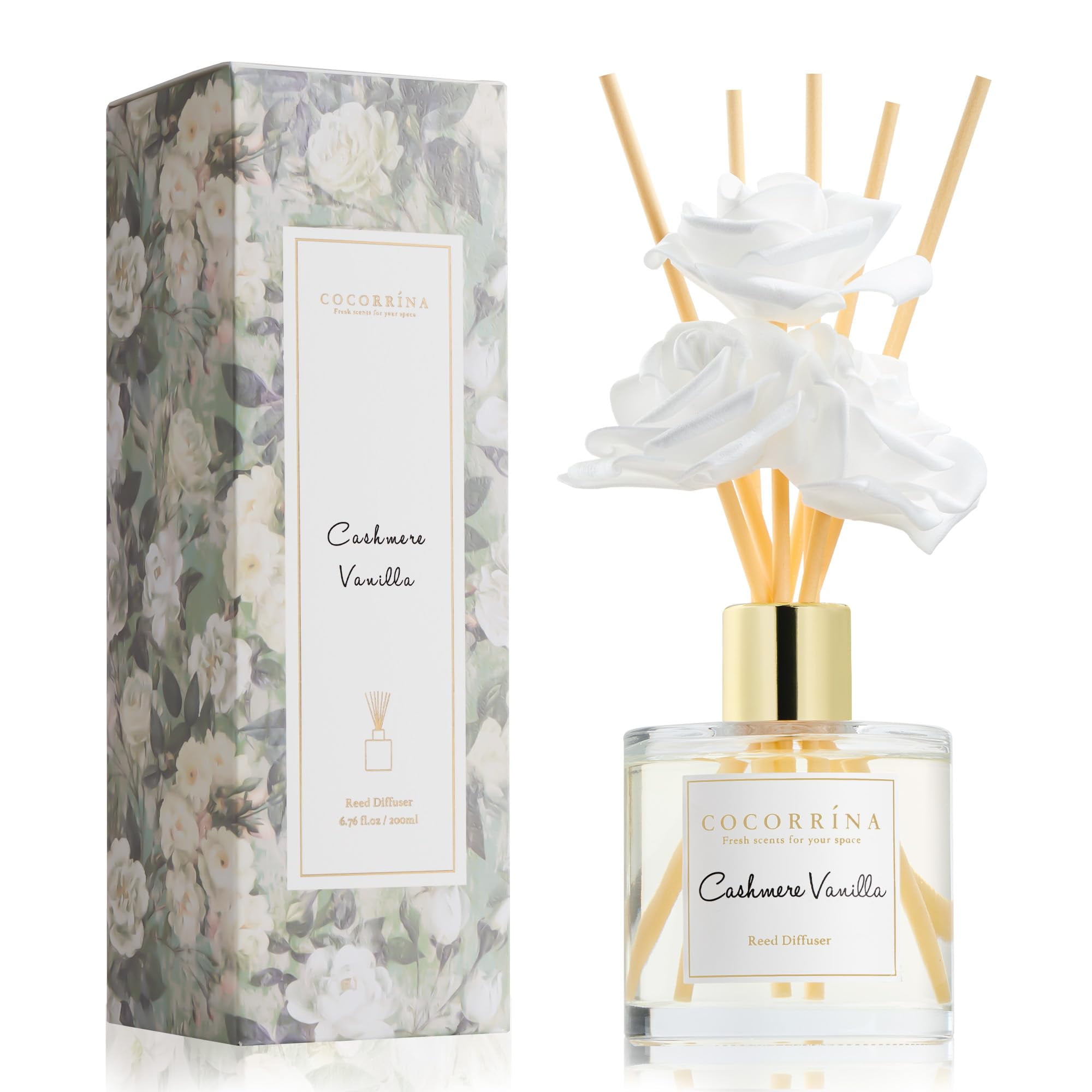 Cocorrína Reed Diffuser Set - 6.7 oz (200ml) Cashmere Vanilla Scent, 3 ...