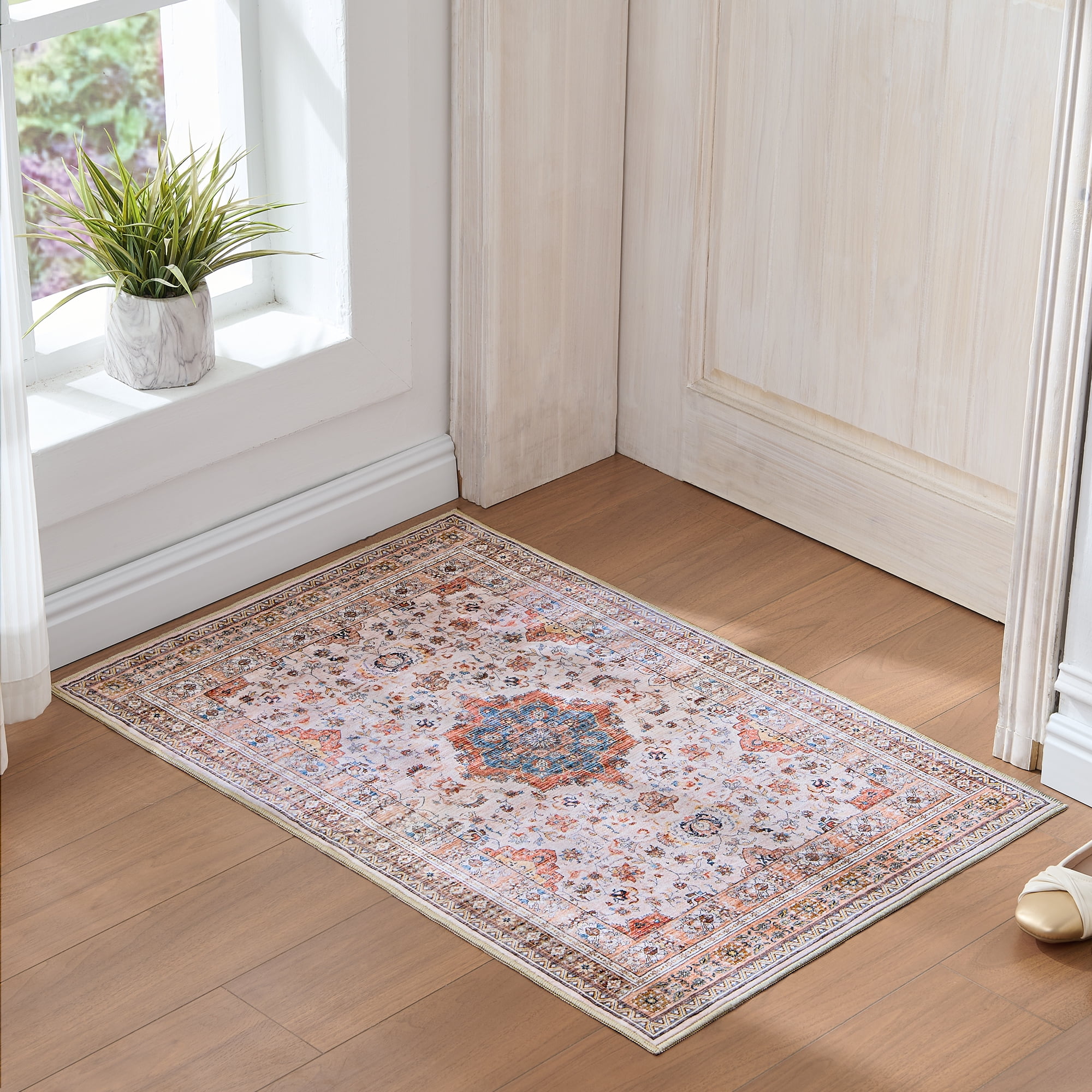 Cocosity 2'x3' Pink Door Mat, Vintage Non-Slip Washable Polyester ...