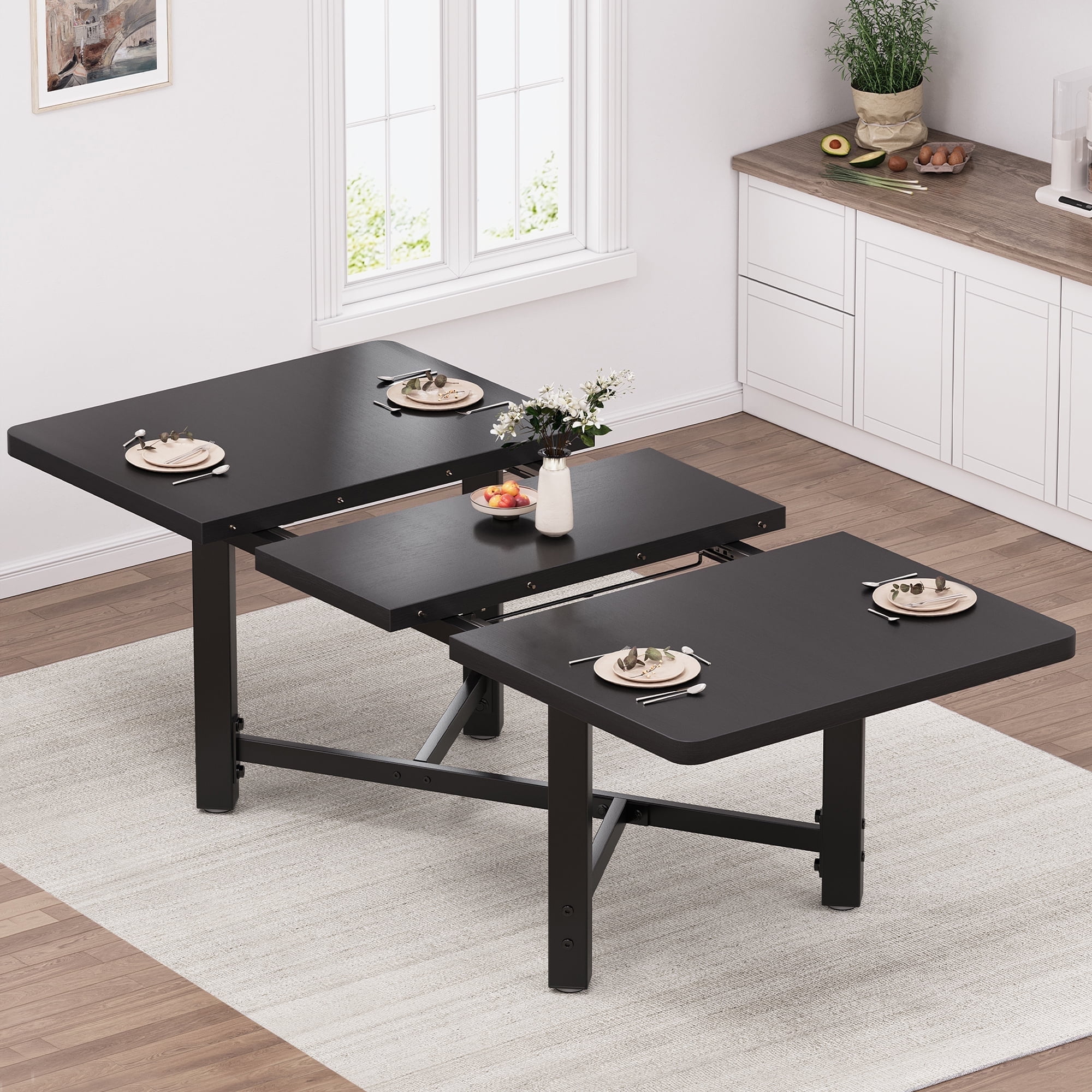 Cocosity 47"-63" Black Rectangle Extendable Kichen Dining Table for ...