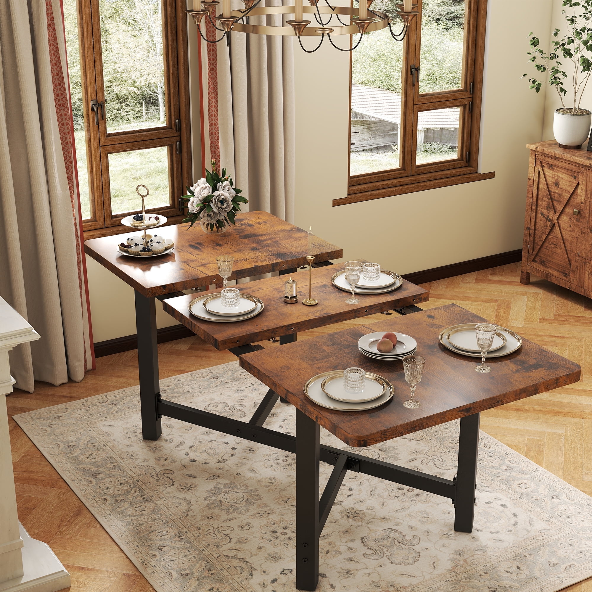 Cocosity 47"-63" Rustic Brown Rectangle Extendable Kichen Dining Table ...
