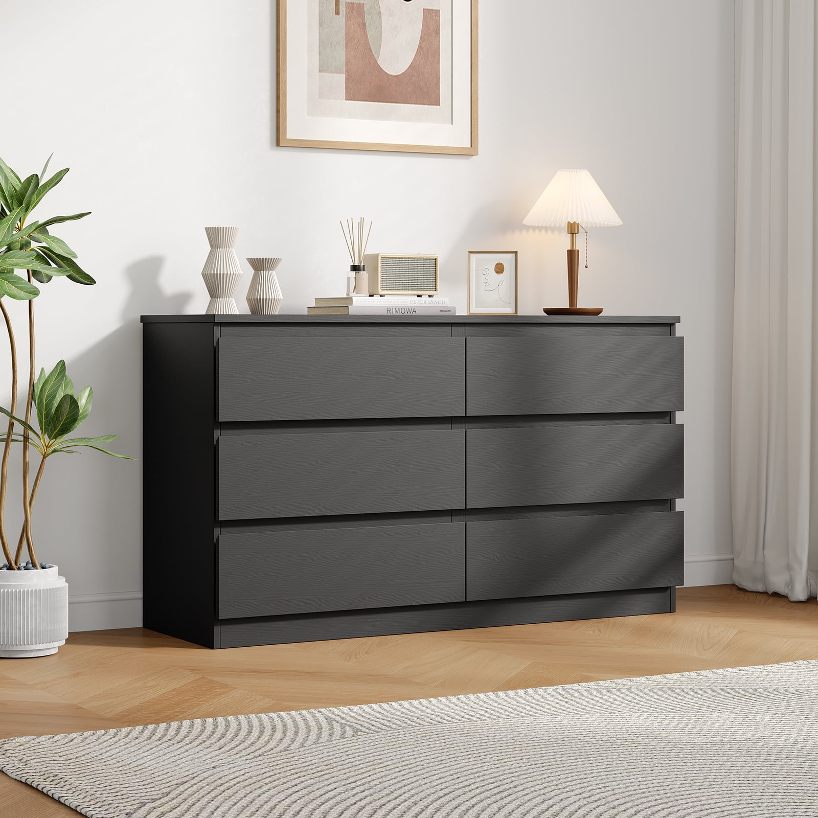 Cocosity 6 Drawer Black Bedroom Dresser, 29 Inch Modern Wooden Storage ...