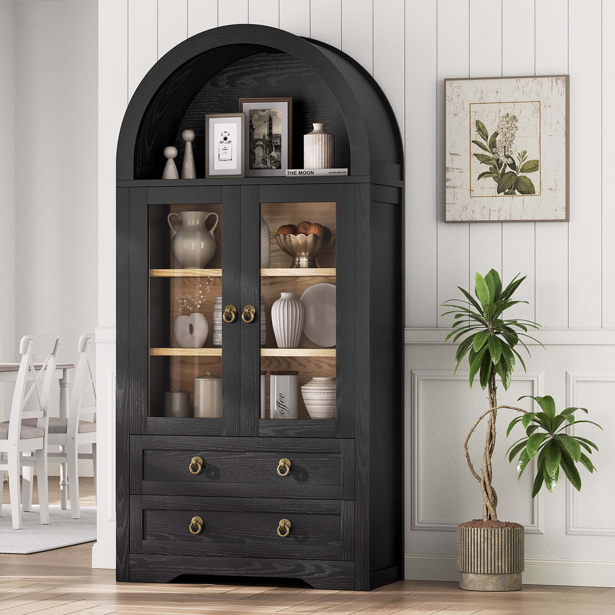 Cocosity Arch Cabinets Bookcase with Acrylic Doors & 6 Level Adjustable ...