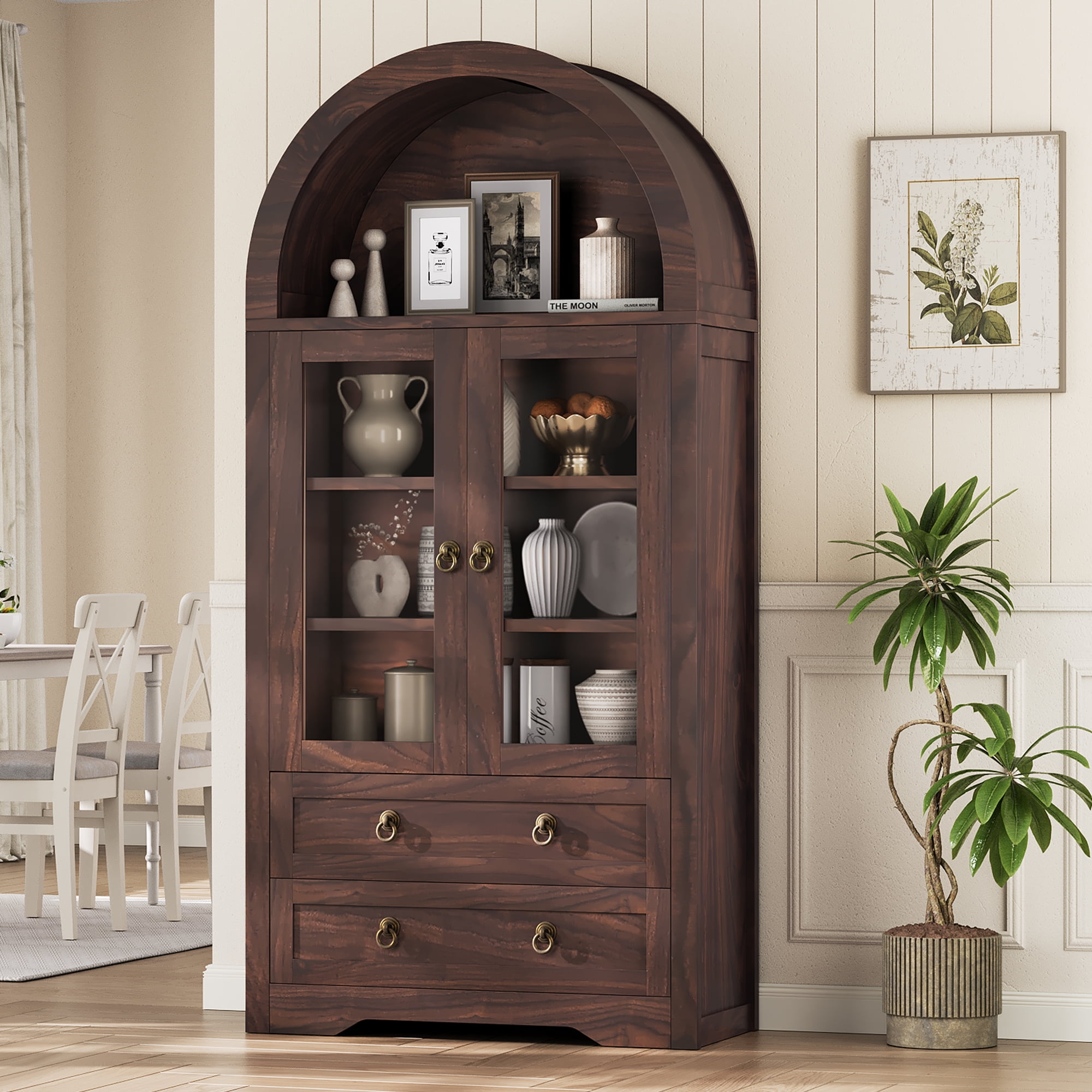Cocosity Arch Cabinets Bookcase with Acrylic Doors & 6 Level Adjustable ...