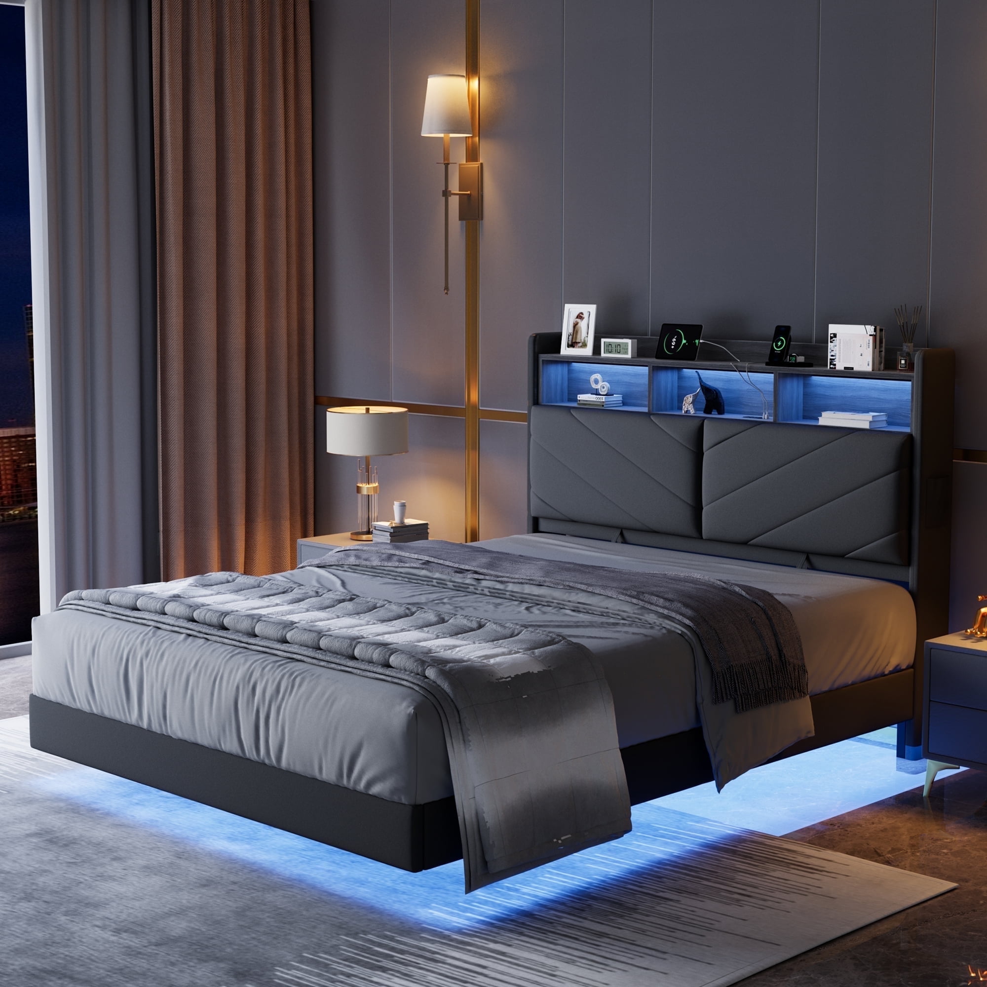 Cocosity Floating Queen Bed Frame, Ergonomic Adjustable Headboard with ...