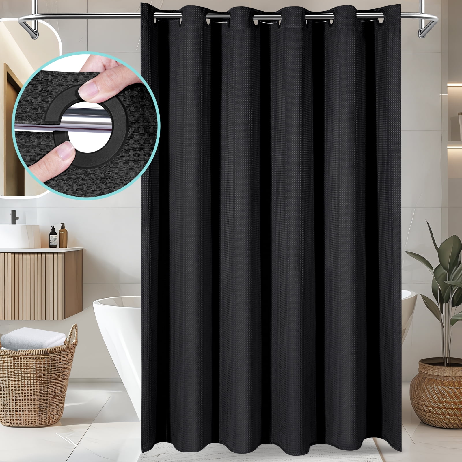 Cocosity Hookless Waffle Weave Waterproof Shower Curtain, 74" x 72 ...