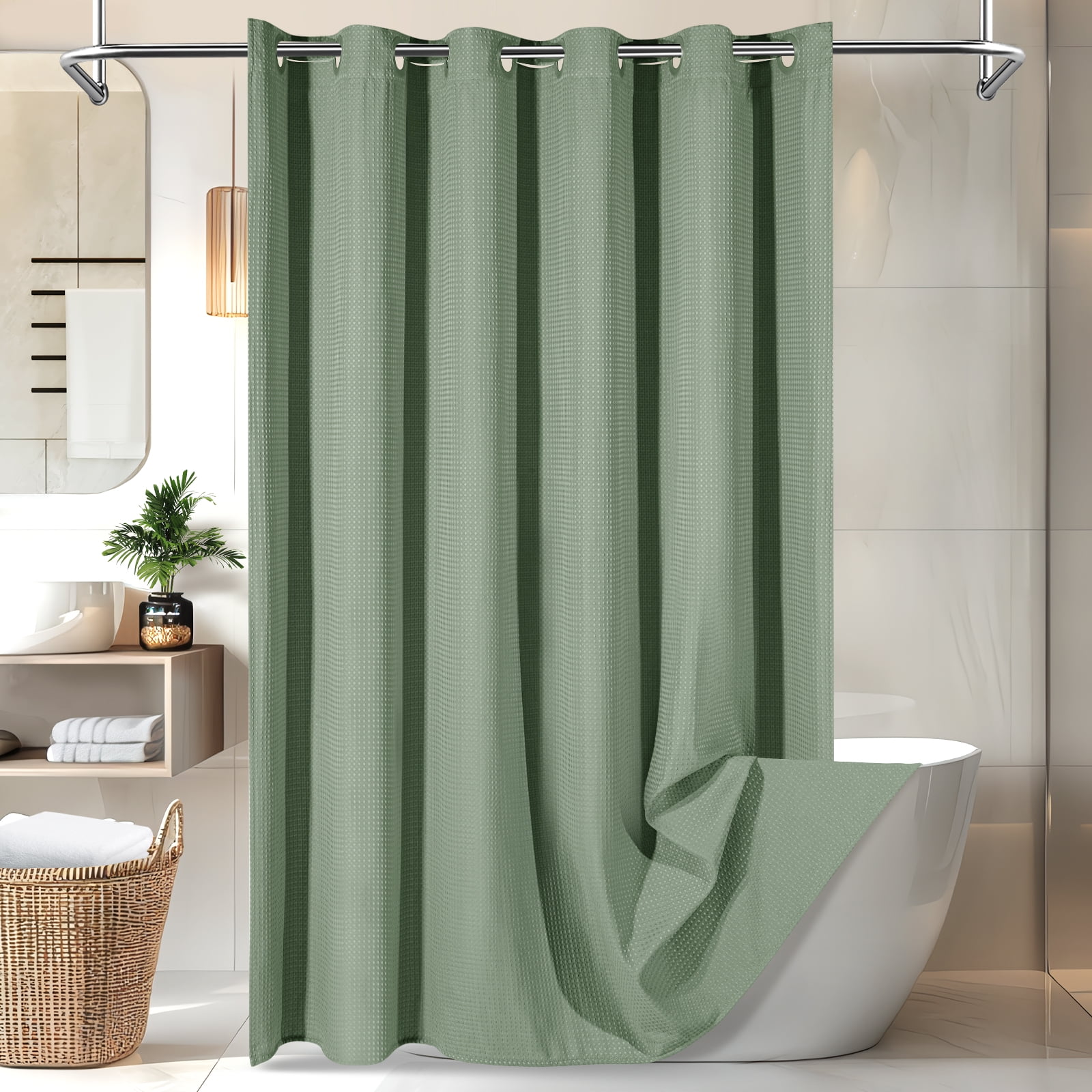 Cocosity Hookless Waffle Weave Waterproof Shower Curtain, 86" x 72 ...