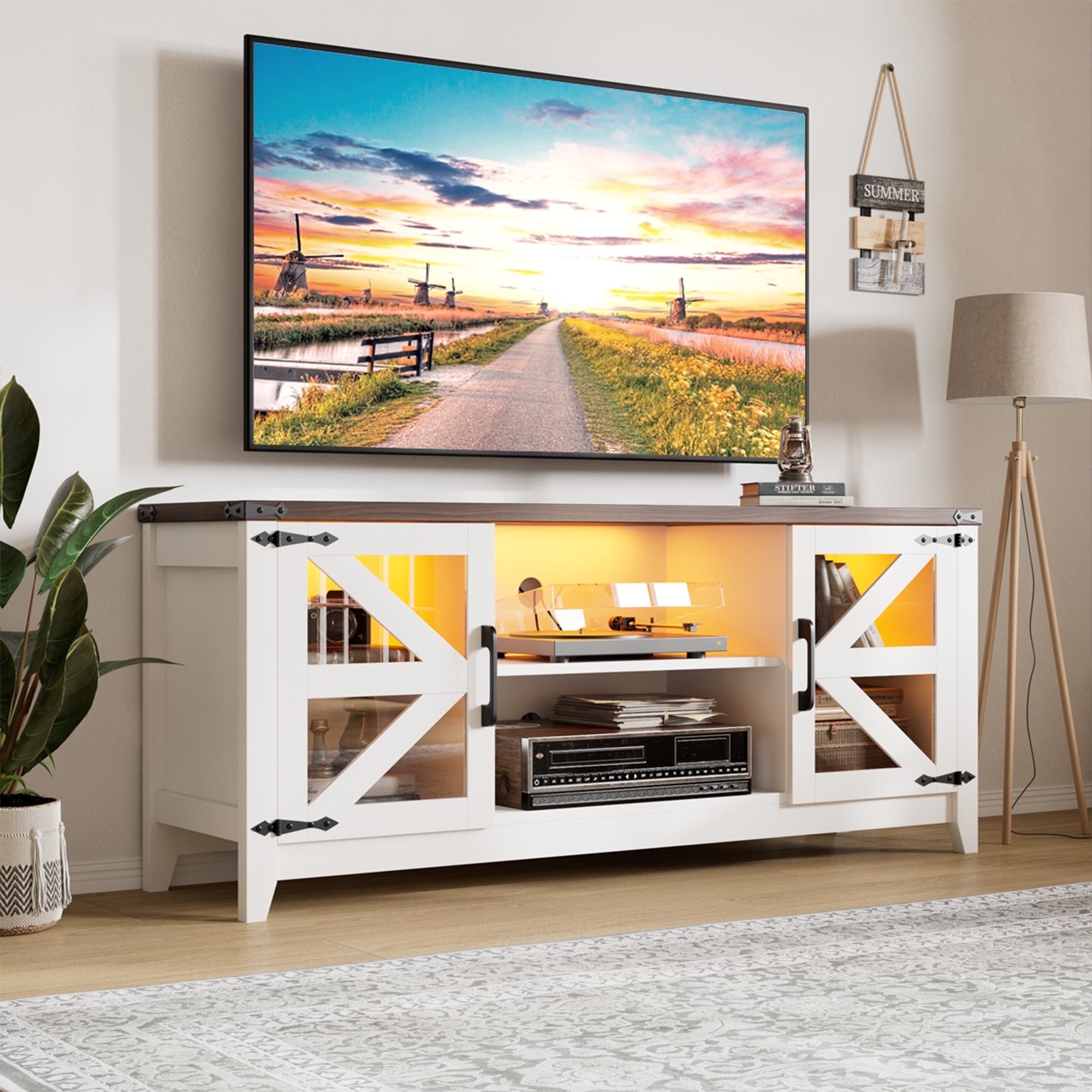 Cocosity Morden Farmhouse White Television Stands with DIY LED ...