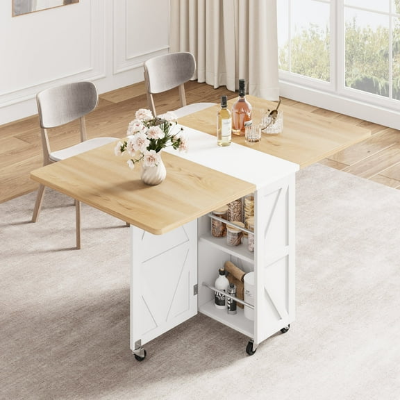 39.4" Wood Folding Dining Table with 4 Wheels, Wood Folding End Table ...