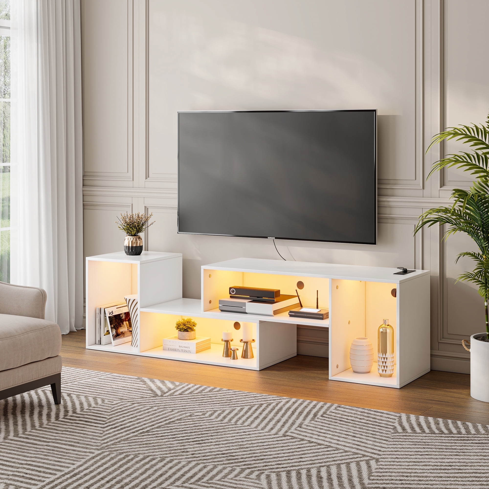 Cocosity Extendable White TV Stands with RGB Light for TVs up to 70 ...