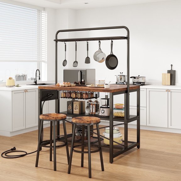 Finmind Kitchen Island with 3 Shelves, 55-Inch Kitchen Shelf with Large ...