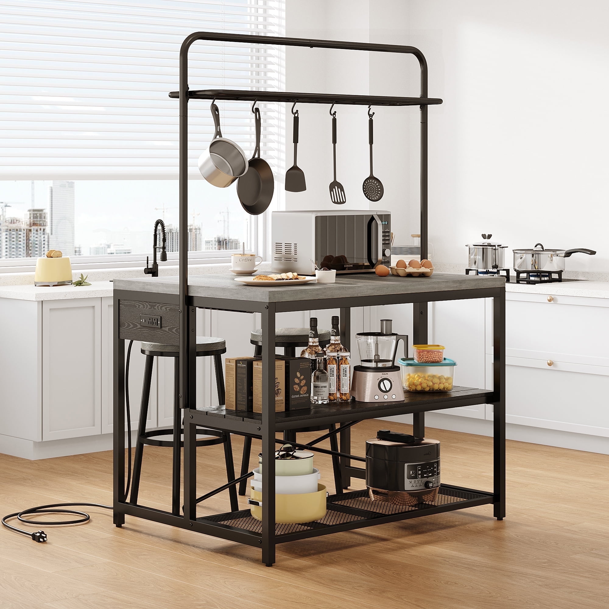 Cocosity Versatile farmhouse Gray Kitchen Islands Table with Storage ...