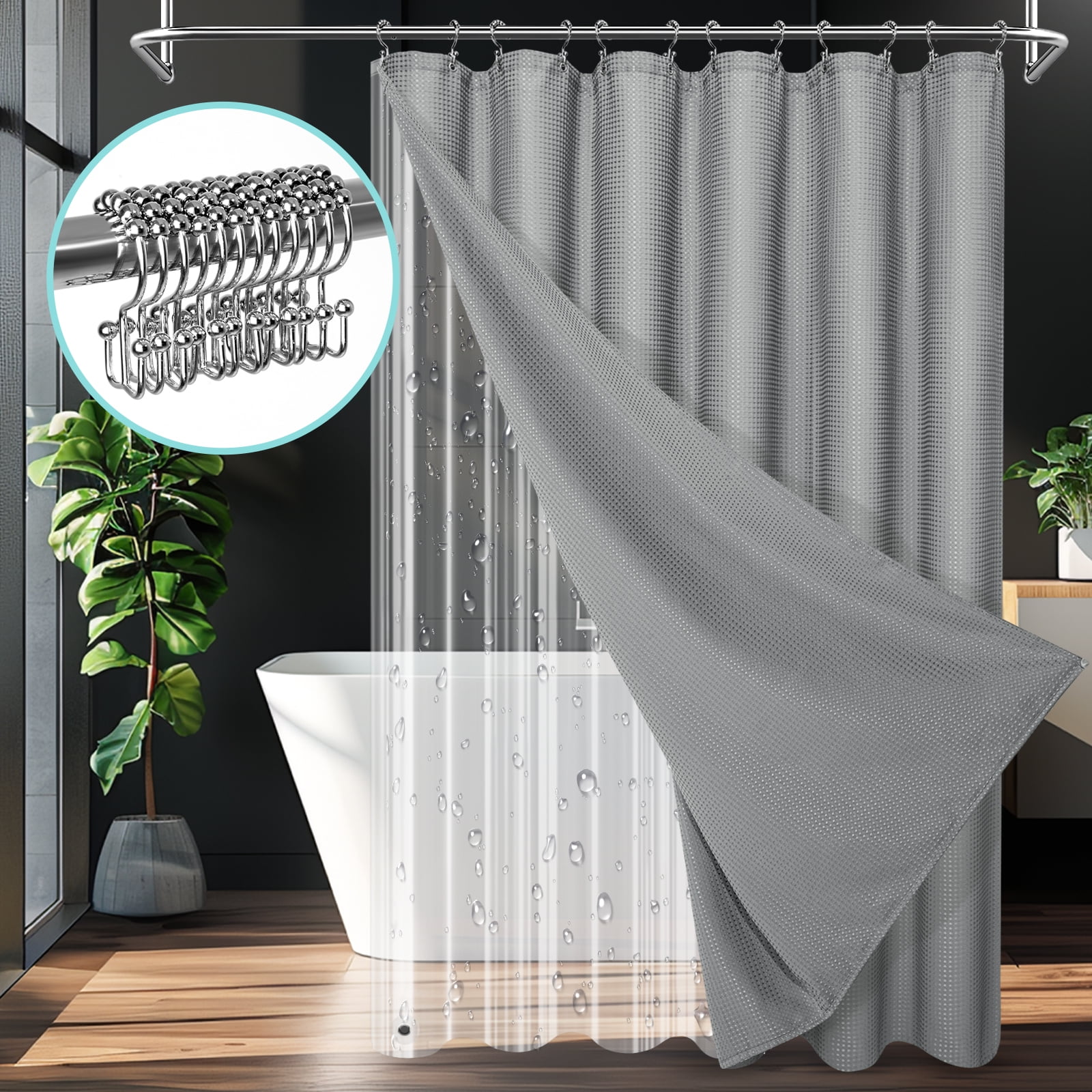 Cocosity Waffle Textured Polyester Fabric Heavy Duty Shower Curtains ...