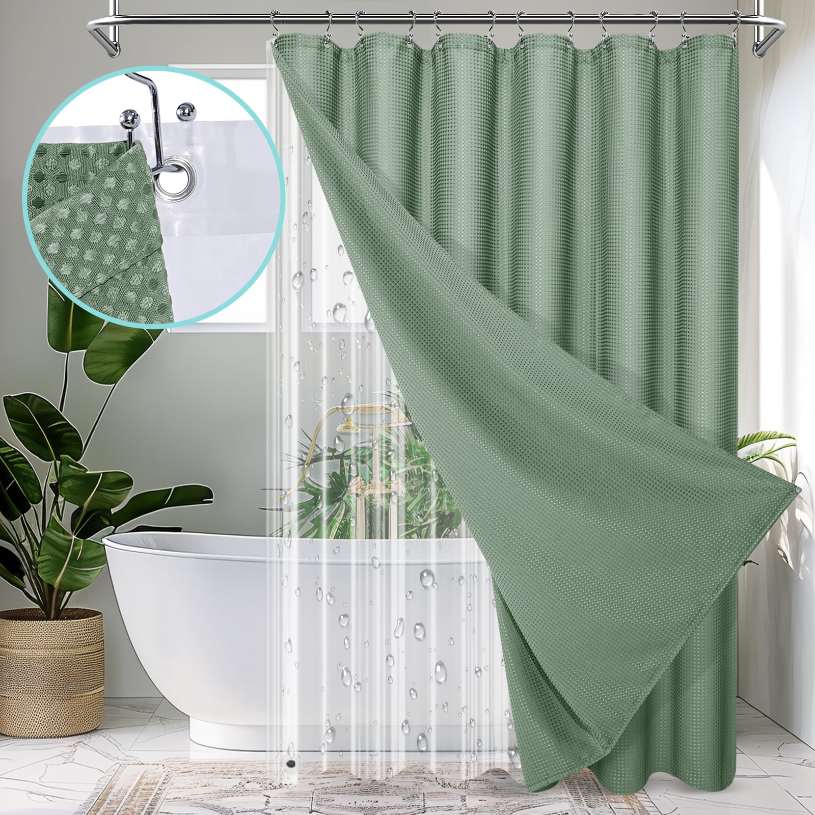 Cocosity Waffle Textured Polyester Fabric Heavy Duty Shower Curtains ...